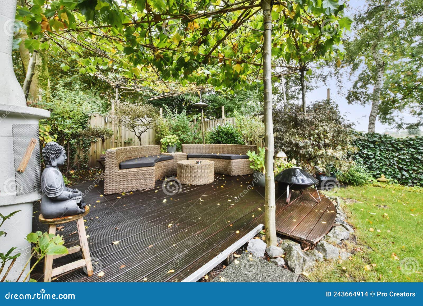 Cozy Courtyard Balcony with Fresh Lawn Stock Photo - Image of ...