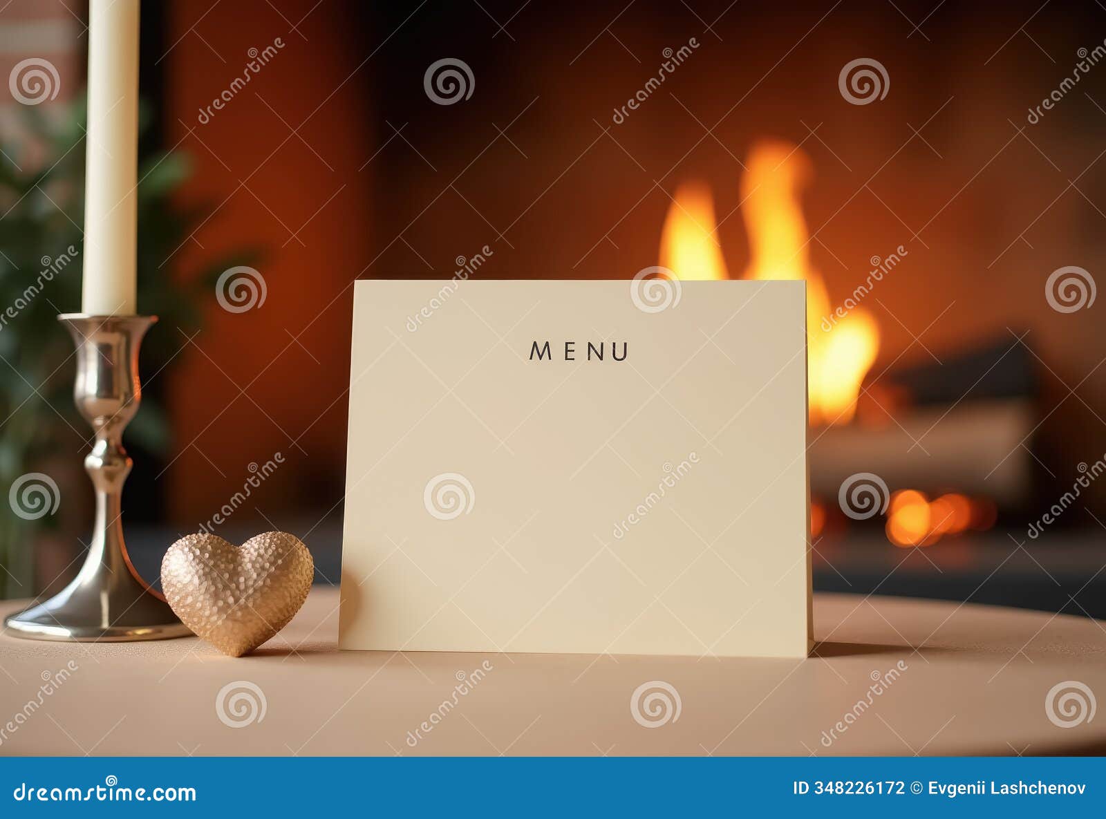 Cozy Dining Menu Concept with Heart Shaped Decoration by Fireplace for ...