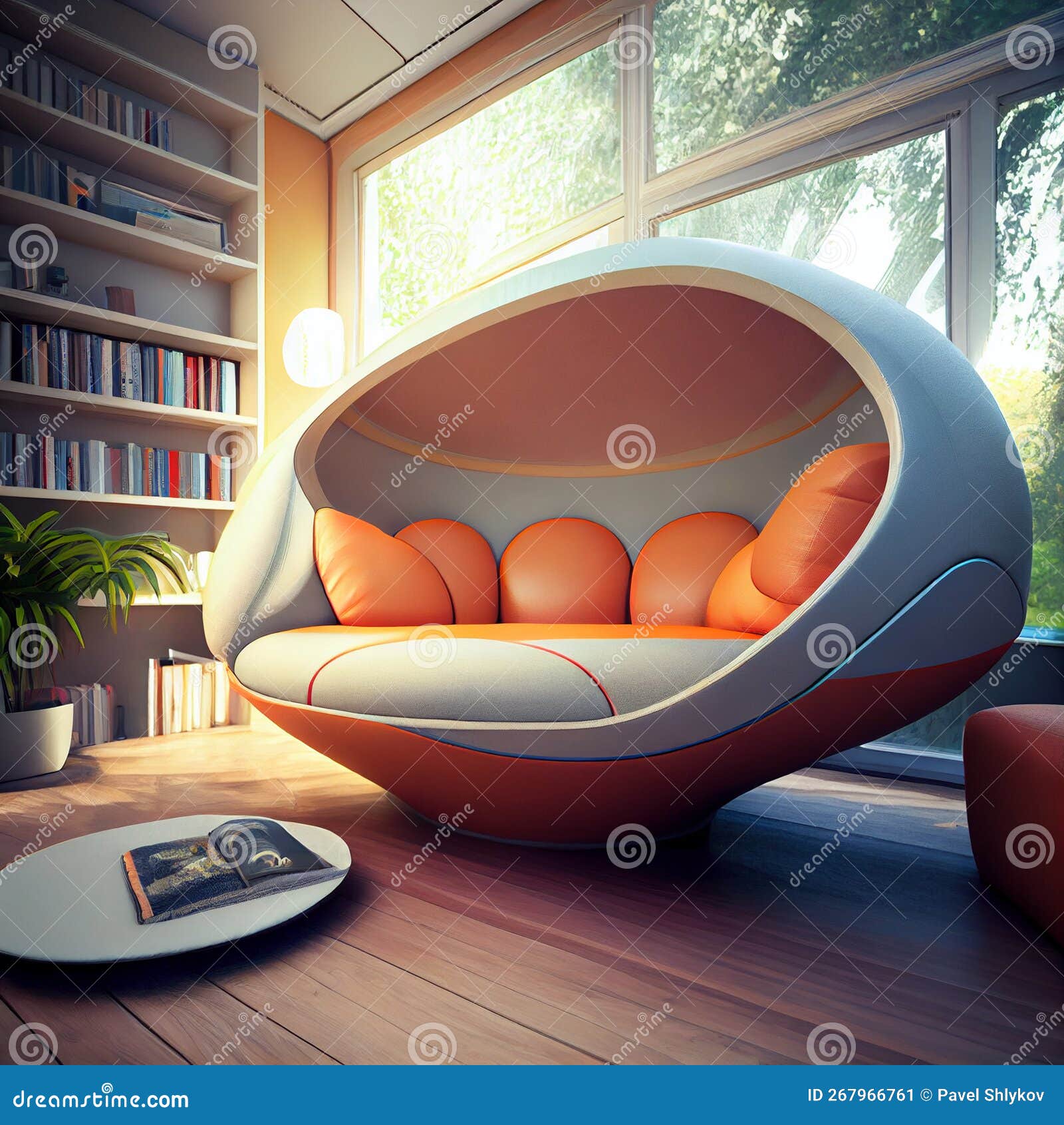 Cozy Ergonomic Sofa in the Bright Interior of the Future Stock ...