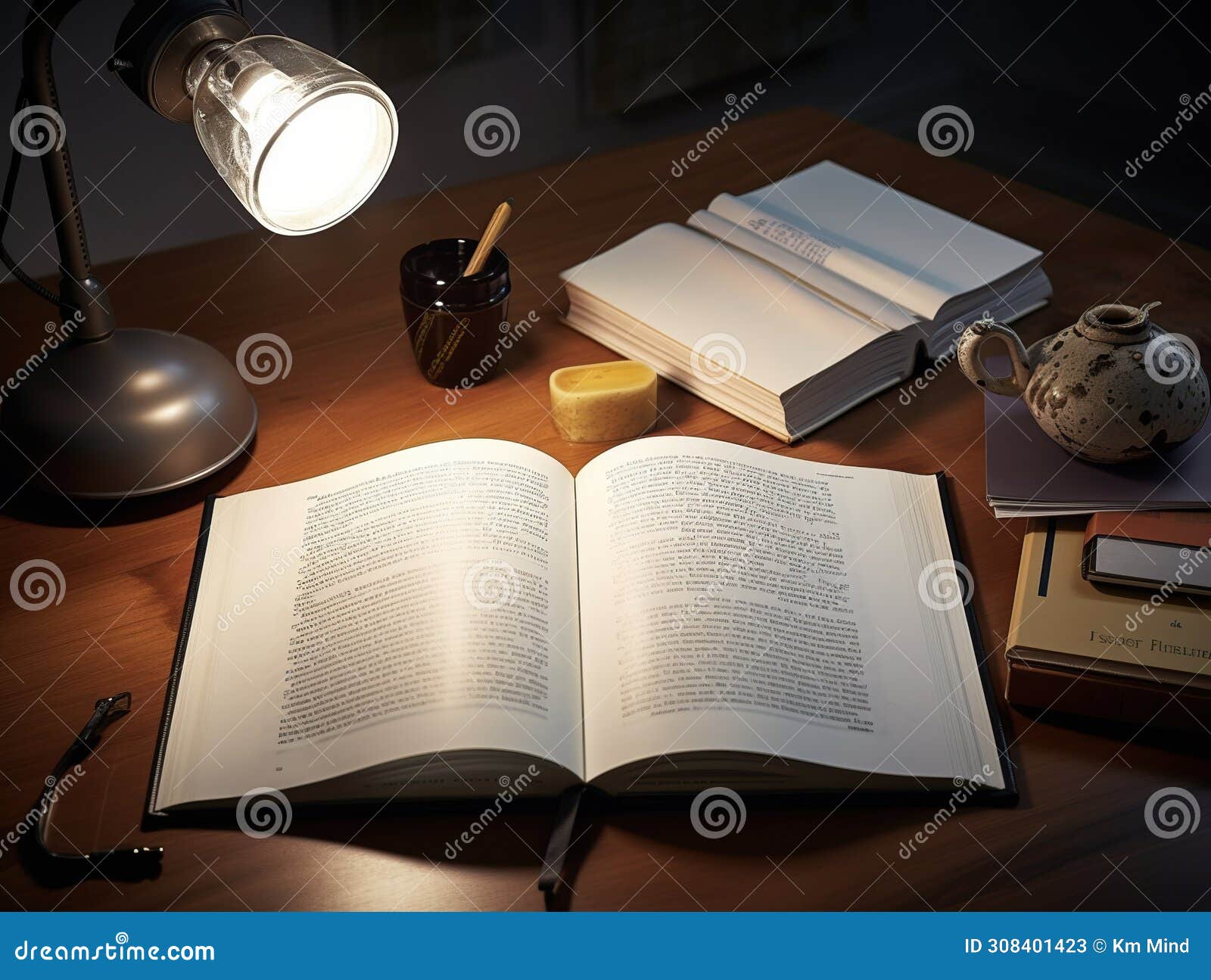 Cozy Evening Study Setup with Open Book. Generative AI Stock ...