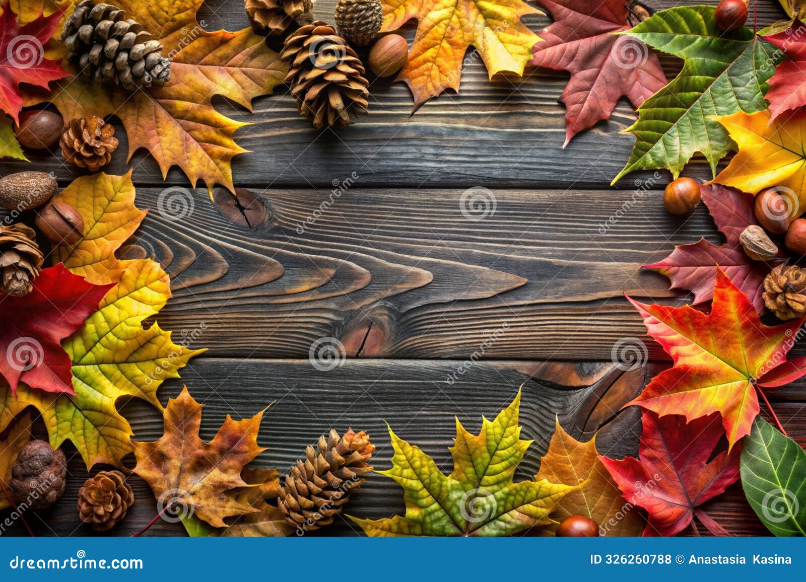 Cozy Fall Composition with a Corner Border of Colorful Autumn Leaves ...