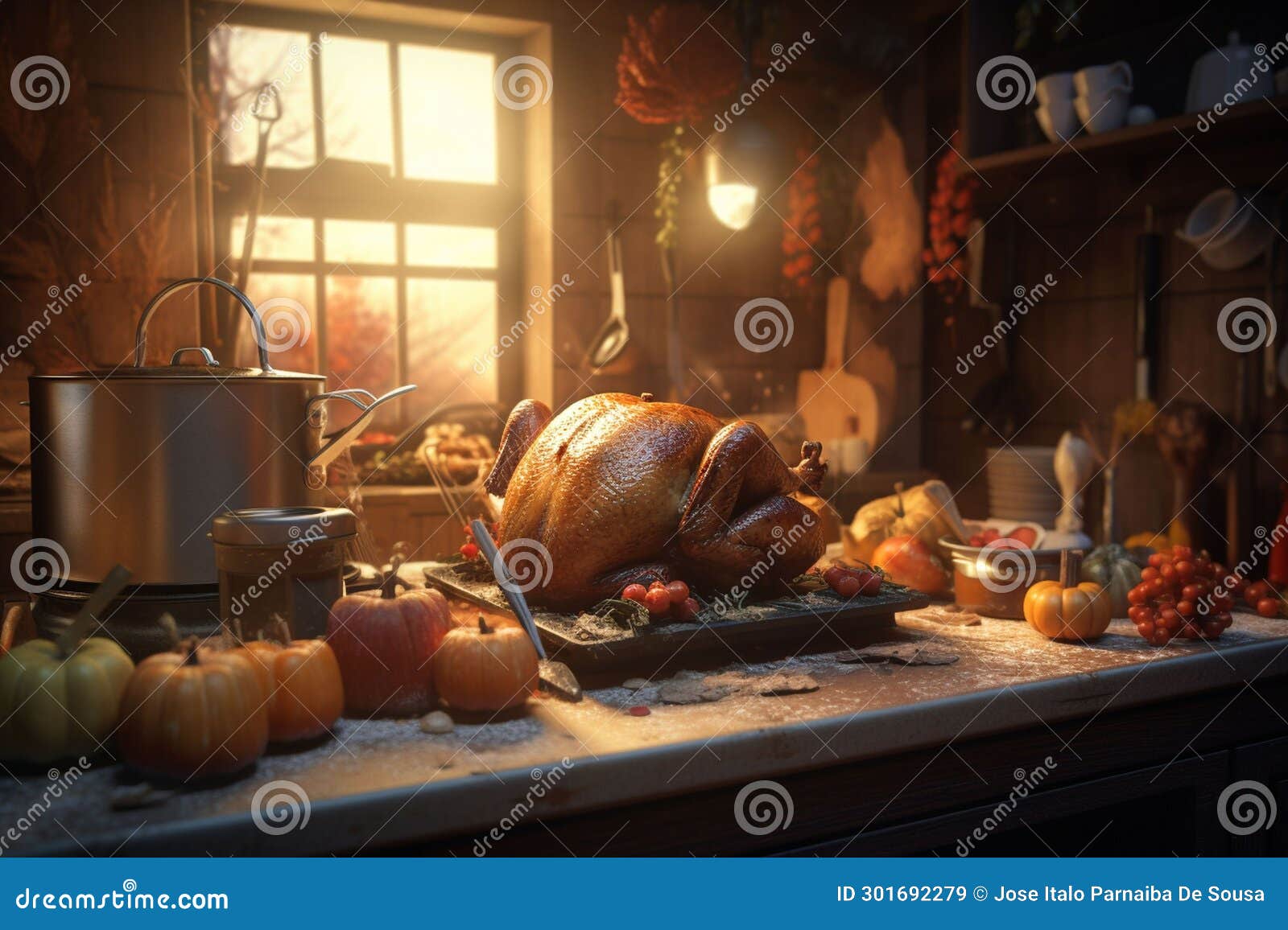 Cozy Fall Kitchen Scene with a Chef Preparing a Stock Illustration ...
