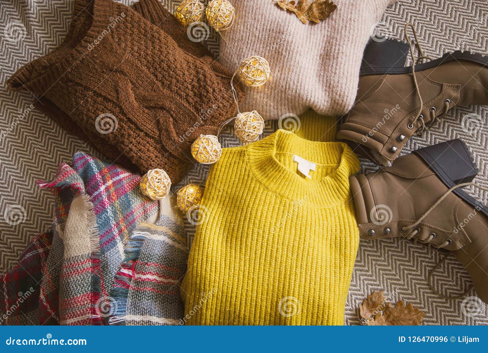 Cozy Fall Sweaters, Top View of Autumn Clothing Stock Photo - Image of ...