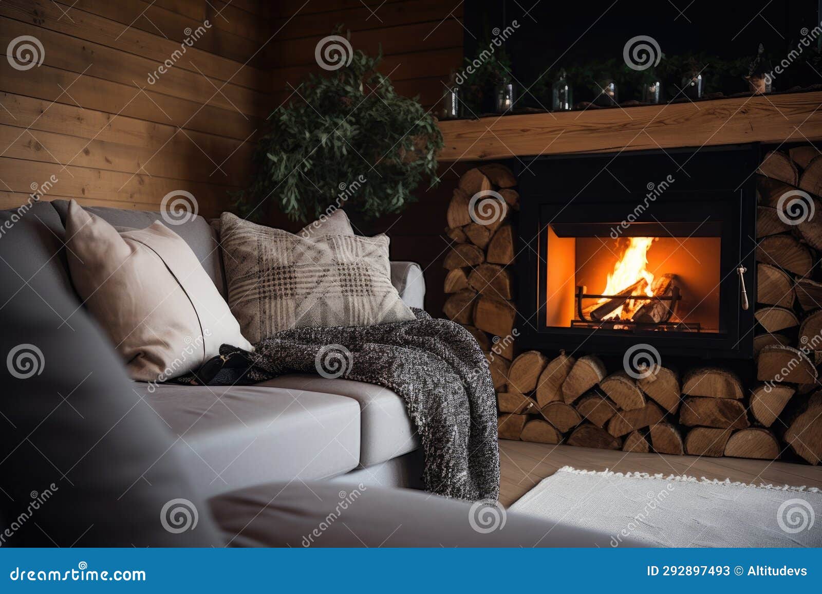A Cozy Fireplace in a Living Room Stock Image - Image of room ...
