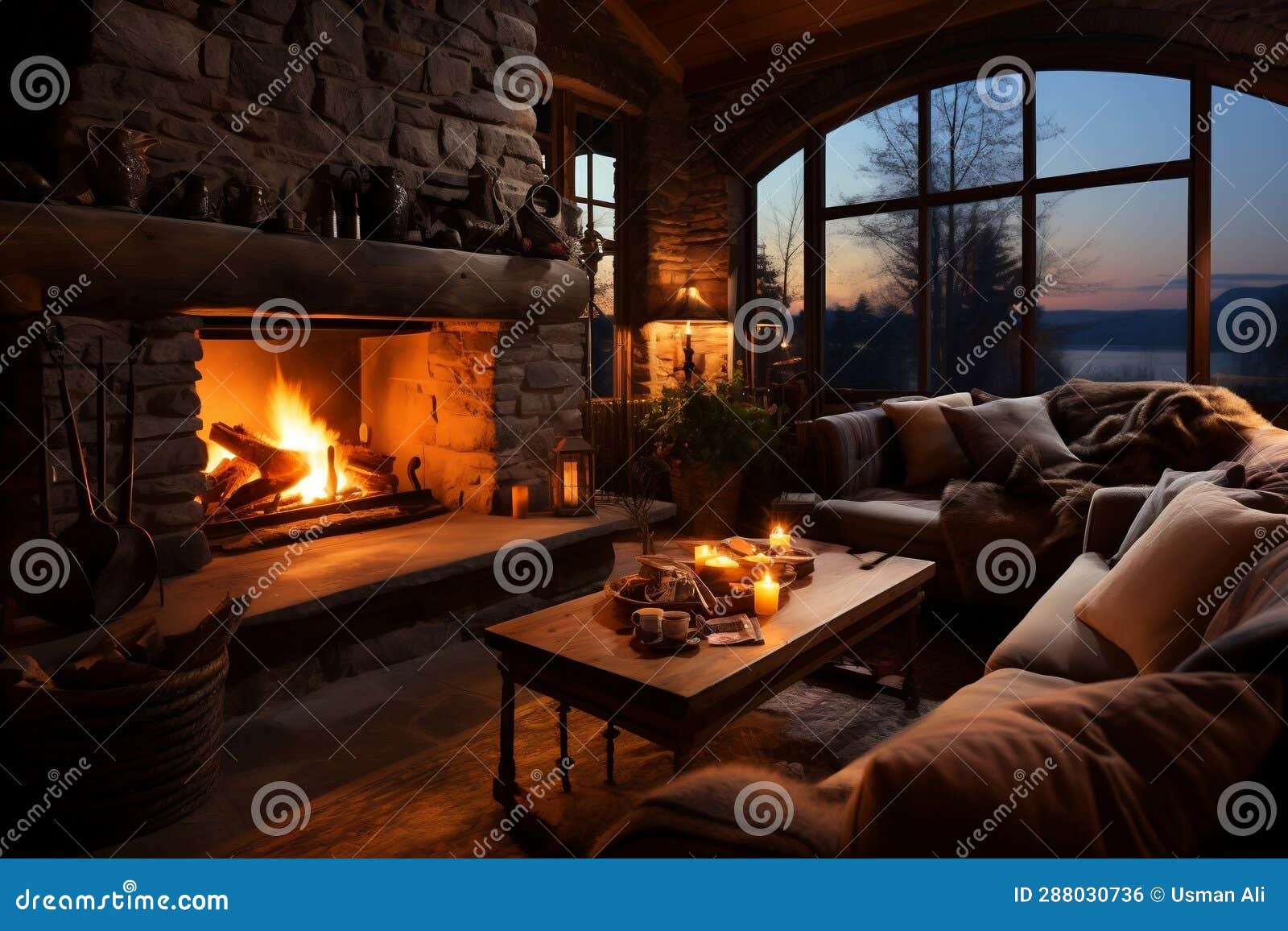 Cozy Fireplace Relaxation and Comfort. AI Stock Illustration ...