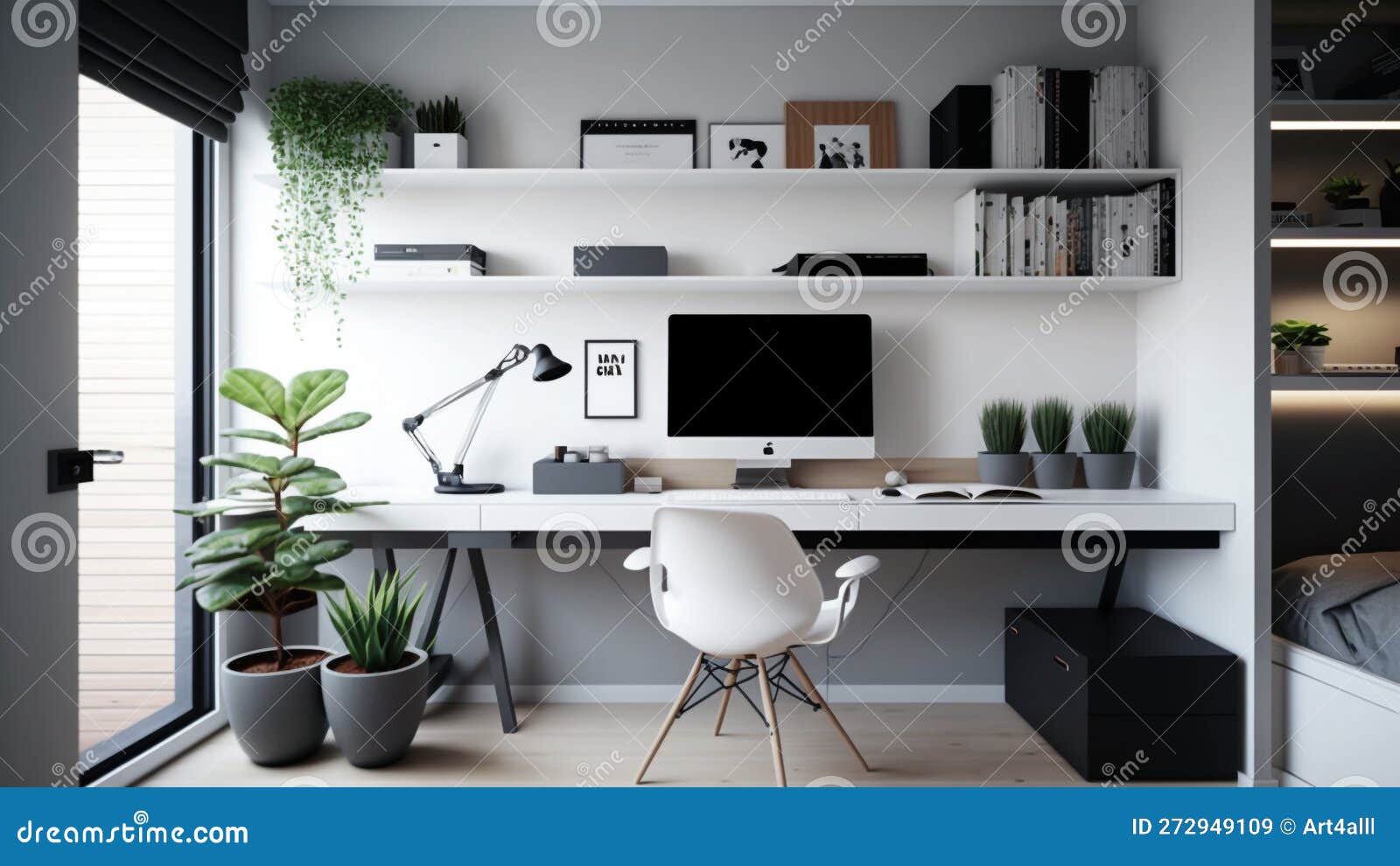 Comfortable Home Office with Modern Computer and House Plants in Room ...