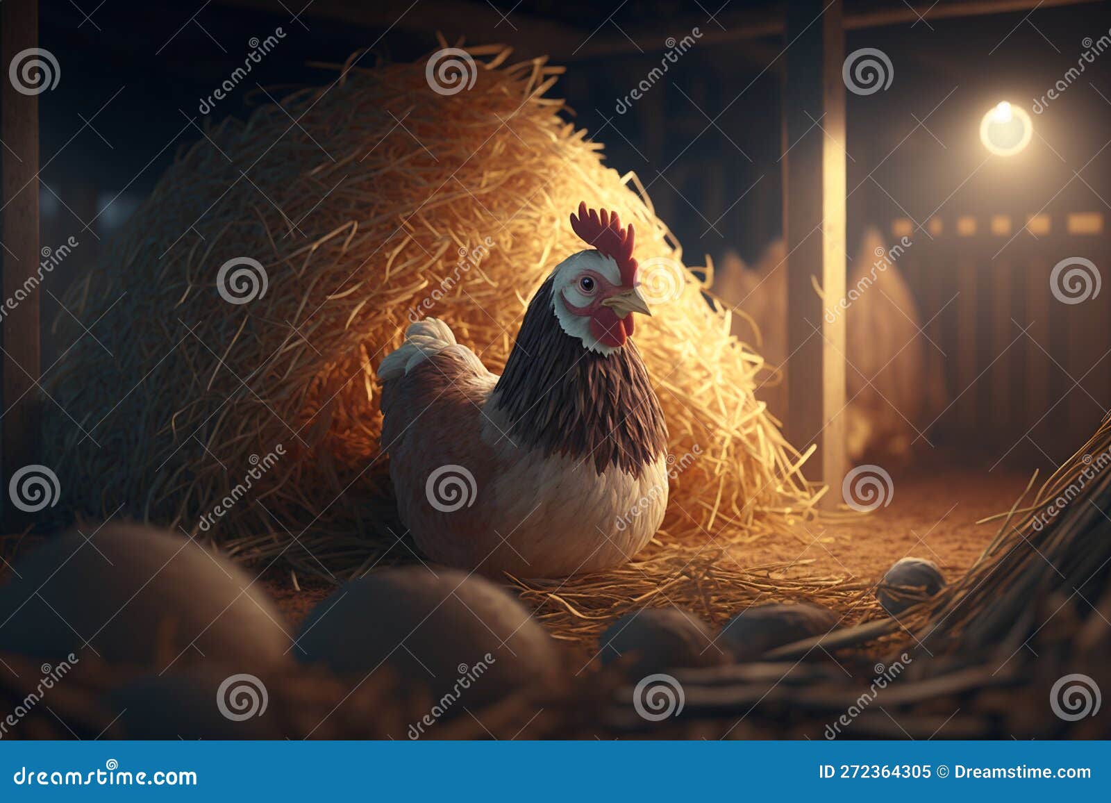 Cozy Hen in Haystack: Basking in Warm Sunlight in Rustic Barn Stock ...