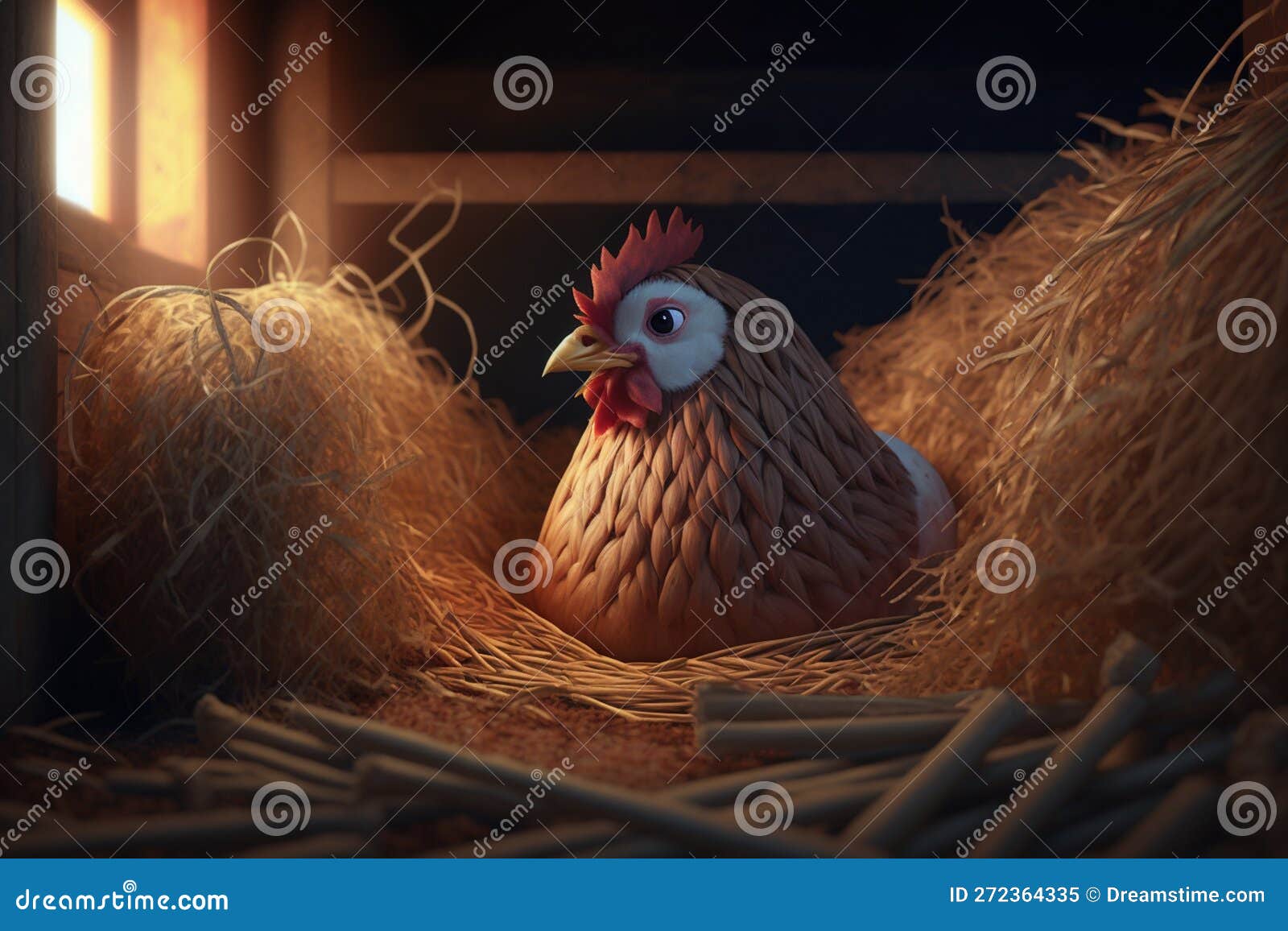 Cozy Hen in Haystack: Basking in Warm Sunlight in Rustic Barn Stock ...