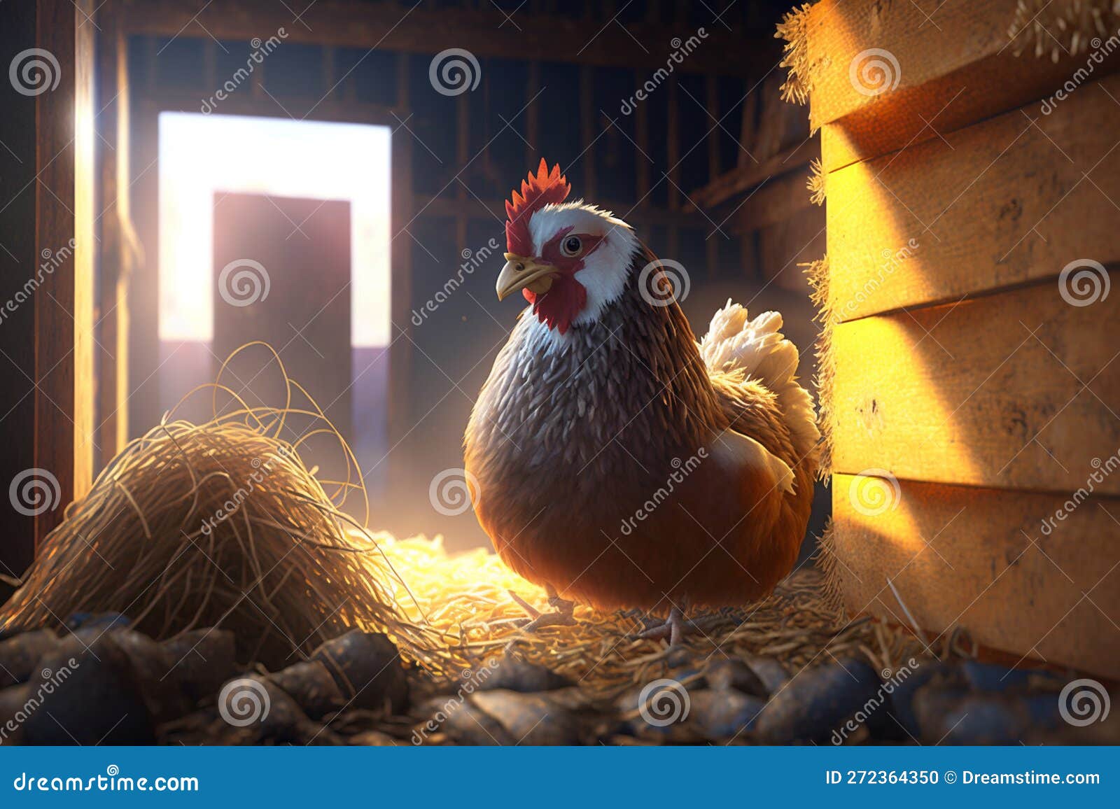 Cozy Hen in Haystack: Basking in Warm Sunlight in Rustic Barn Stock ...