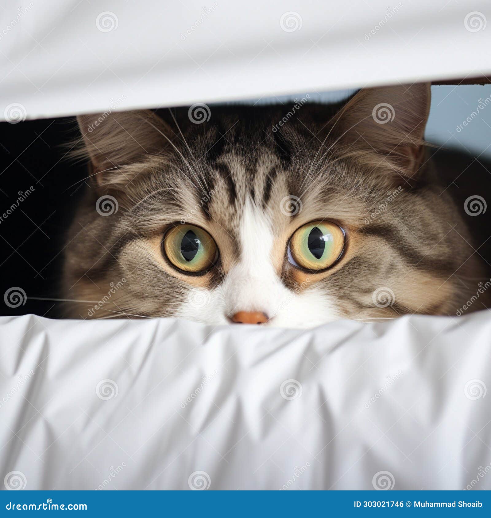 Cozy Hideout Fold Eared Cats Close Up, Half Muzzle Behind White Cabinet ...