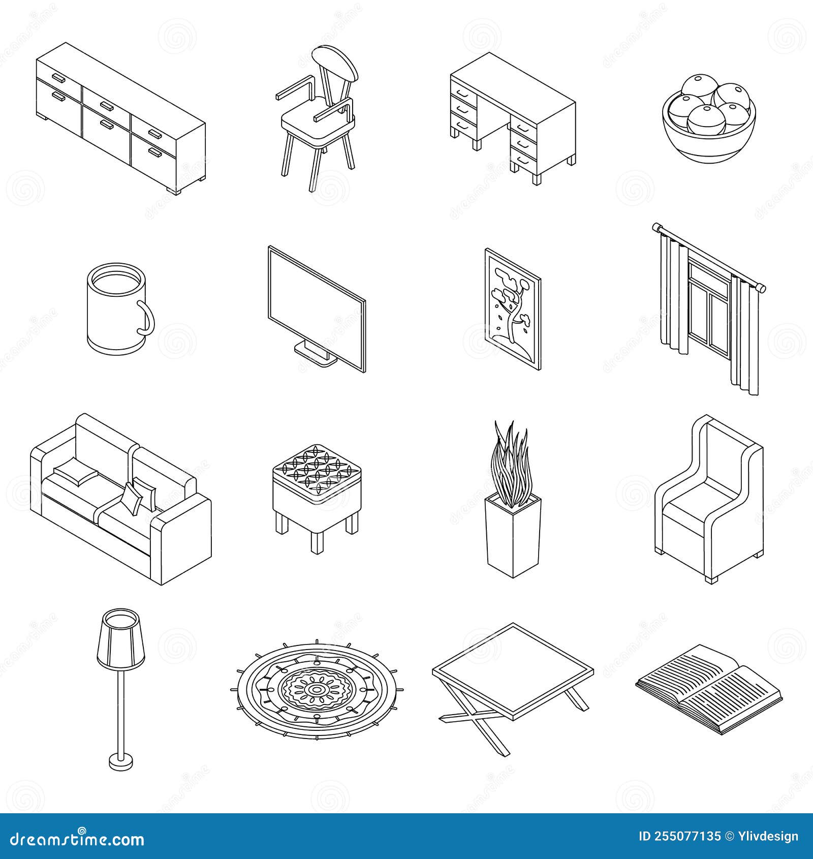 Cozy Home Icons Set Vector Outline Stock Illustration - Illustration of ...