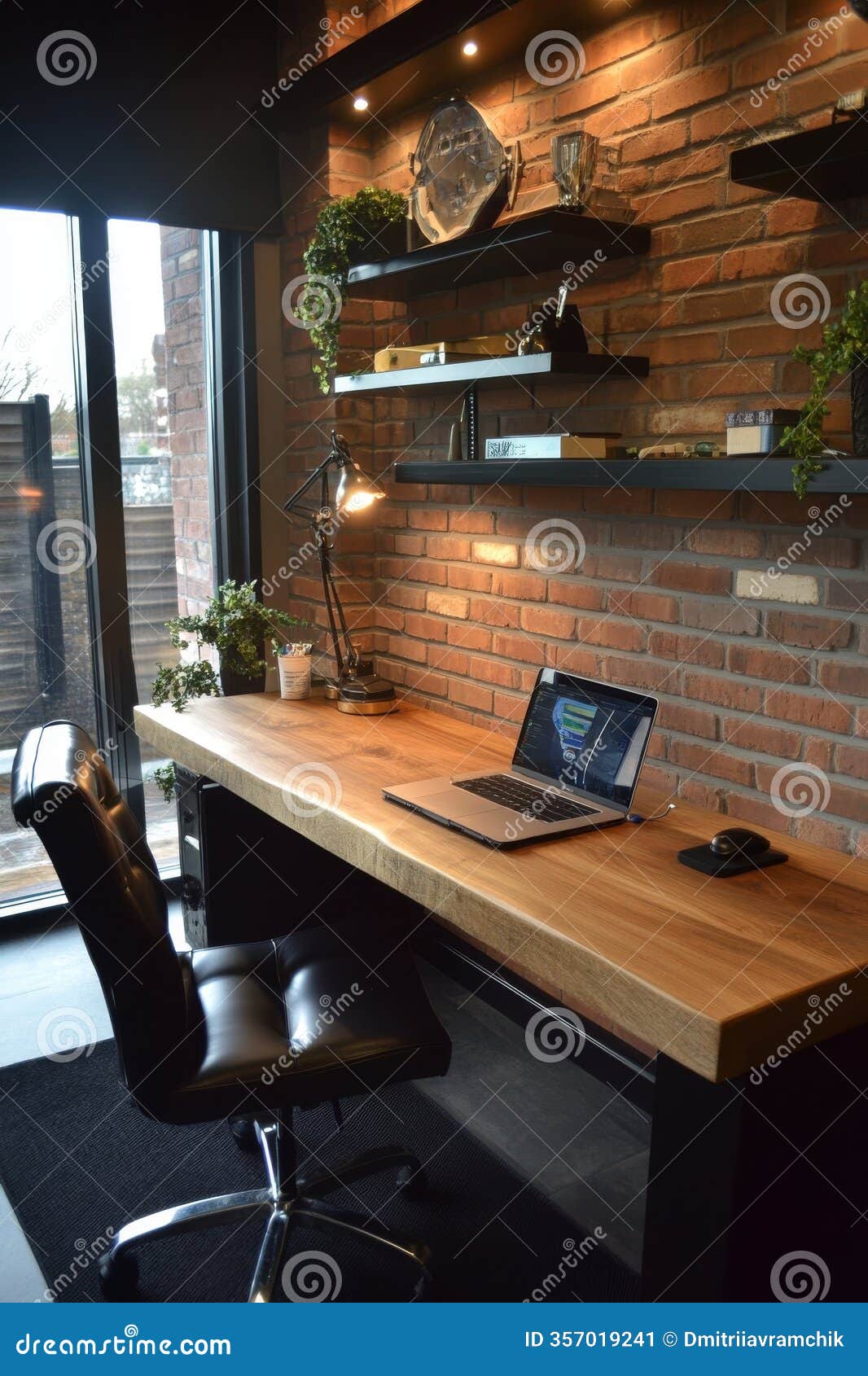 Cozy Home Office with an Industrial Vibe and Exposed Brick Stock Image ...