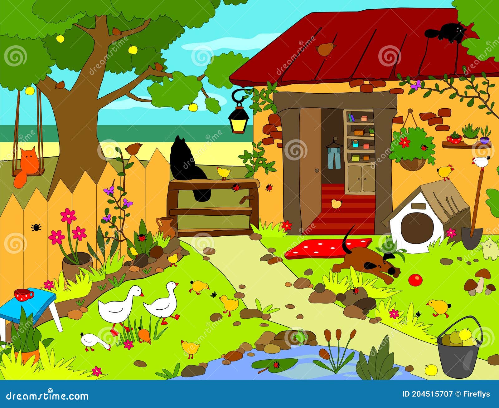 Cozy house illustration stock vector. Illustration of flower - 204515707