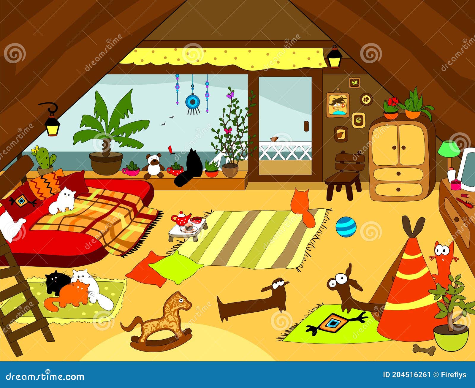 Cozy house illustration stock vector. Illustration of animal - 204516261