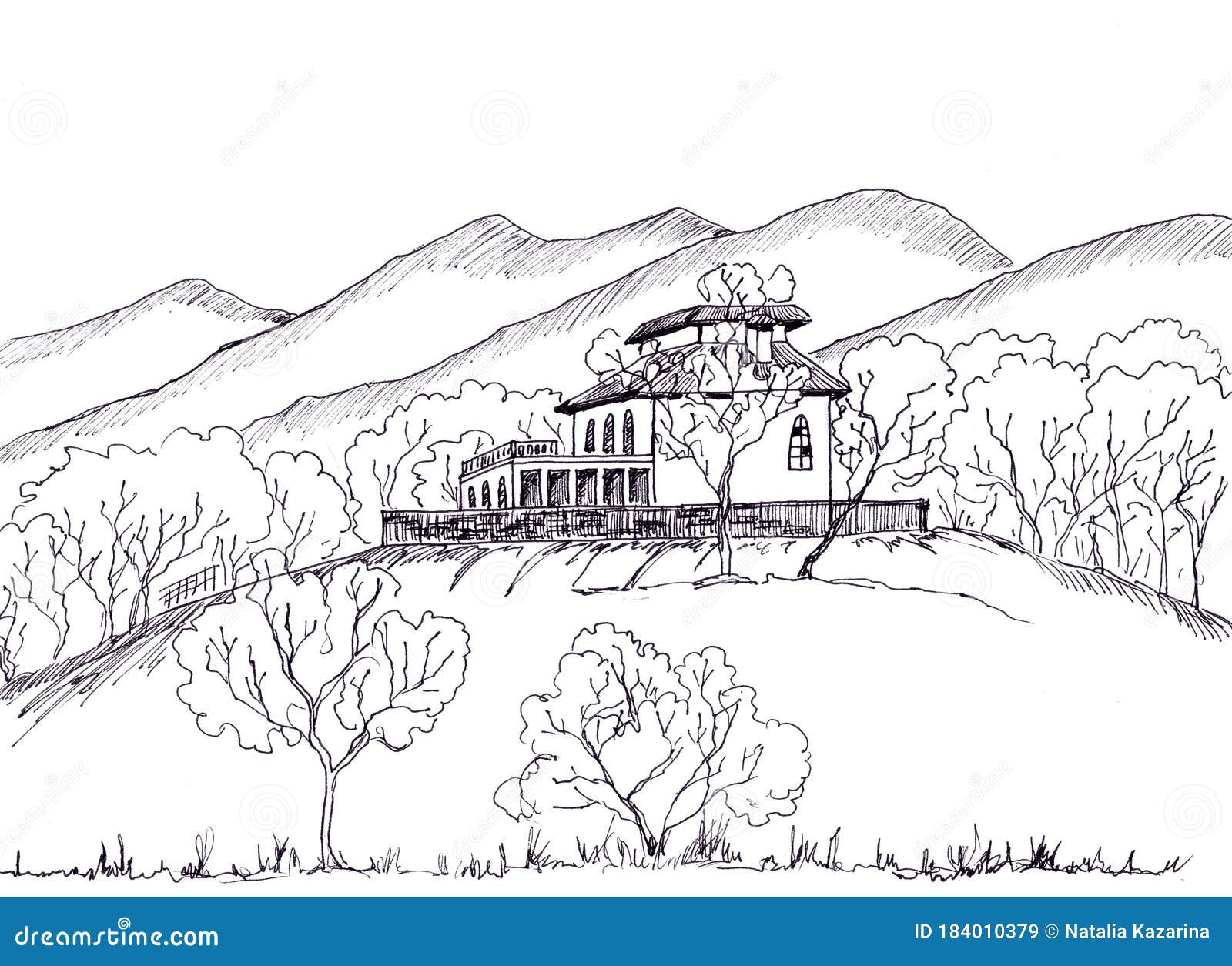 Mountains Linear Draving. Abstract Mountains, Sevral Peaks. Vector ...