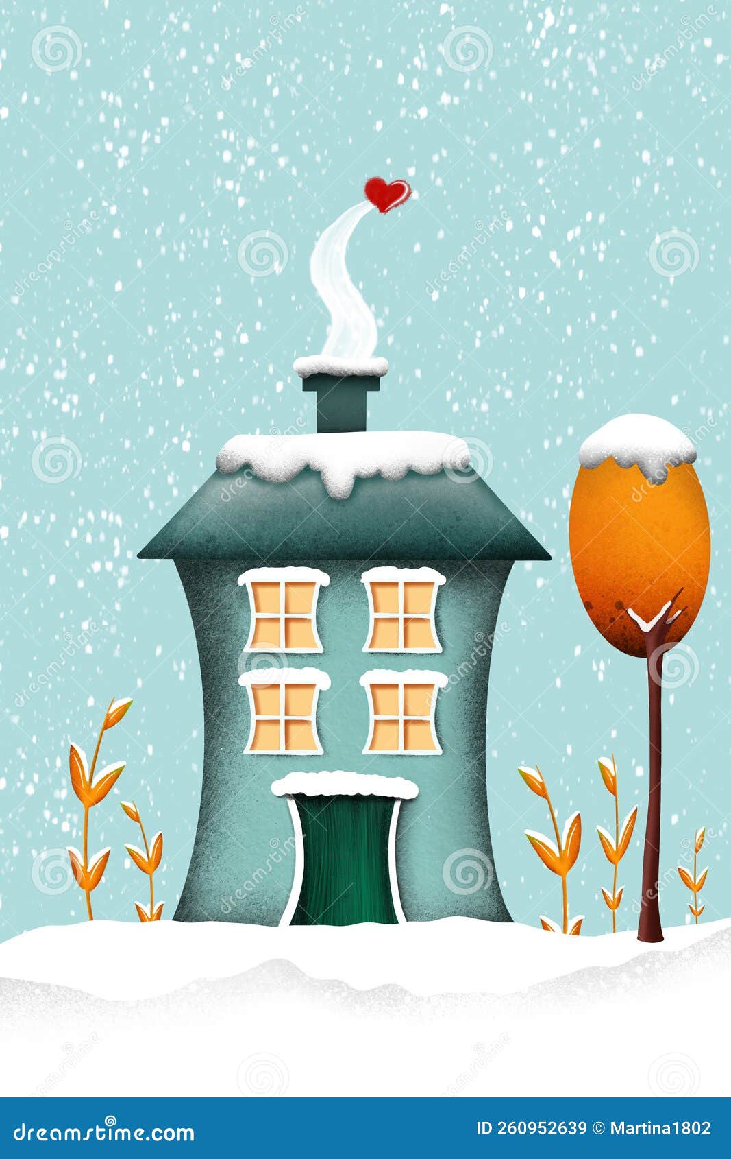 Cozy house in the snow stock illustration. Illustration of celebration ...