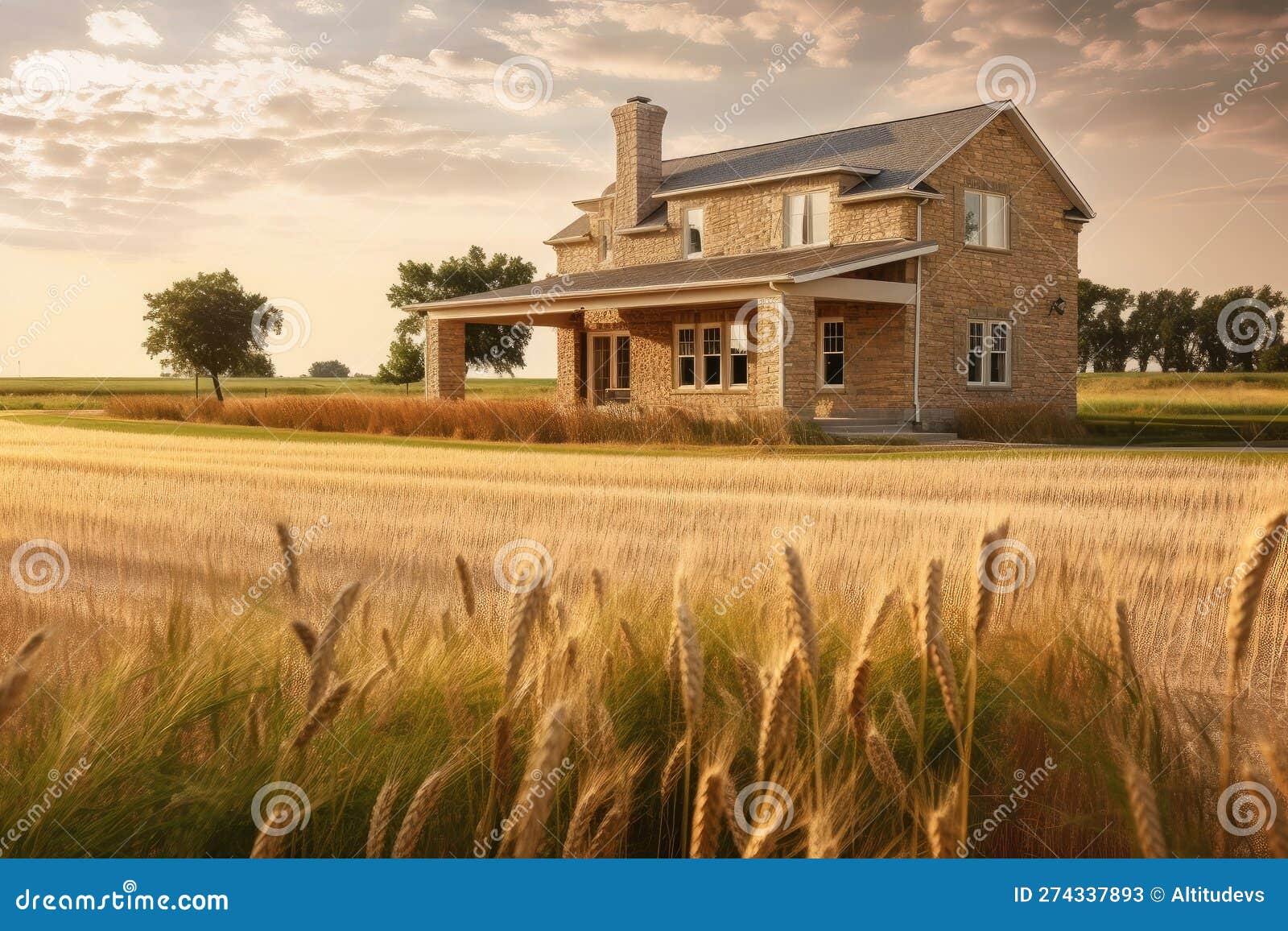 Cozy House with Stone Exterior and Front Porch, Surrounded by Fields of ...