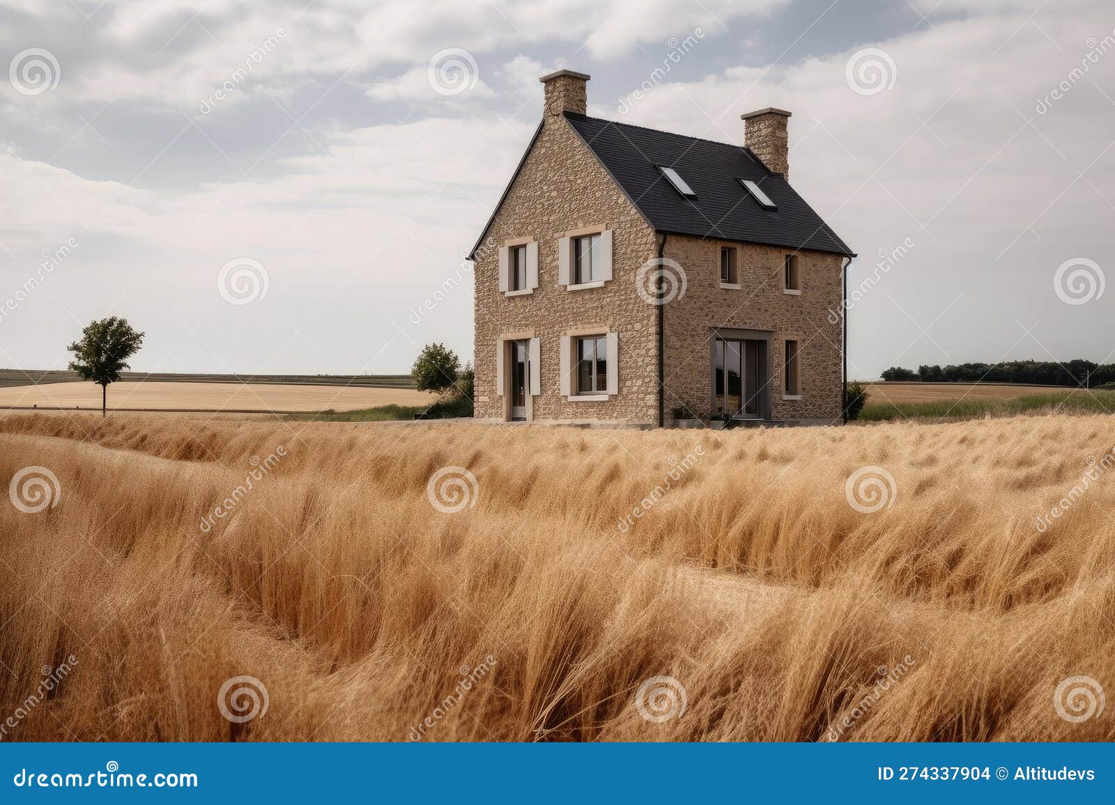 Cozy House with Stone Exterior and Front Porch, Surrounded by Fields of ...