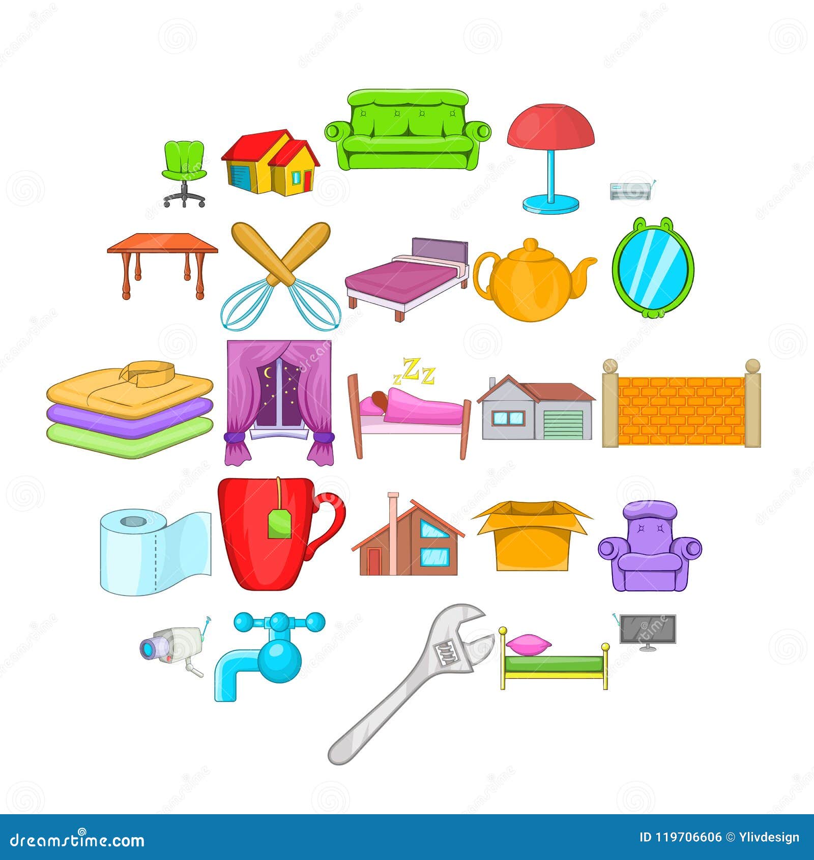 Cozy Icons Set, Cartoon Style Stock Vector - Illustration of cozy, lamp ...