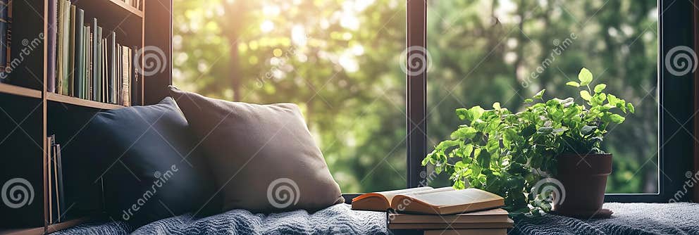 Cozy Indoor Reading Environment with Natural Light Stock Illustration ...