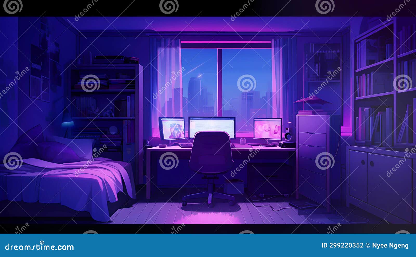 Cozy Interior Bedroom with Computer Illustration 4k Animated Seamless ...