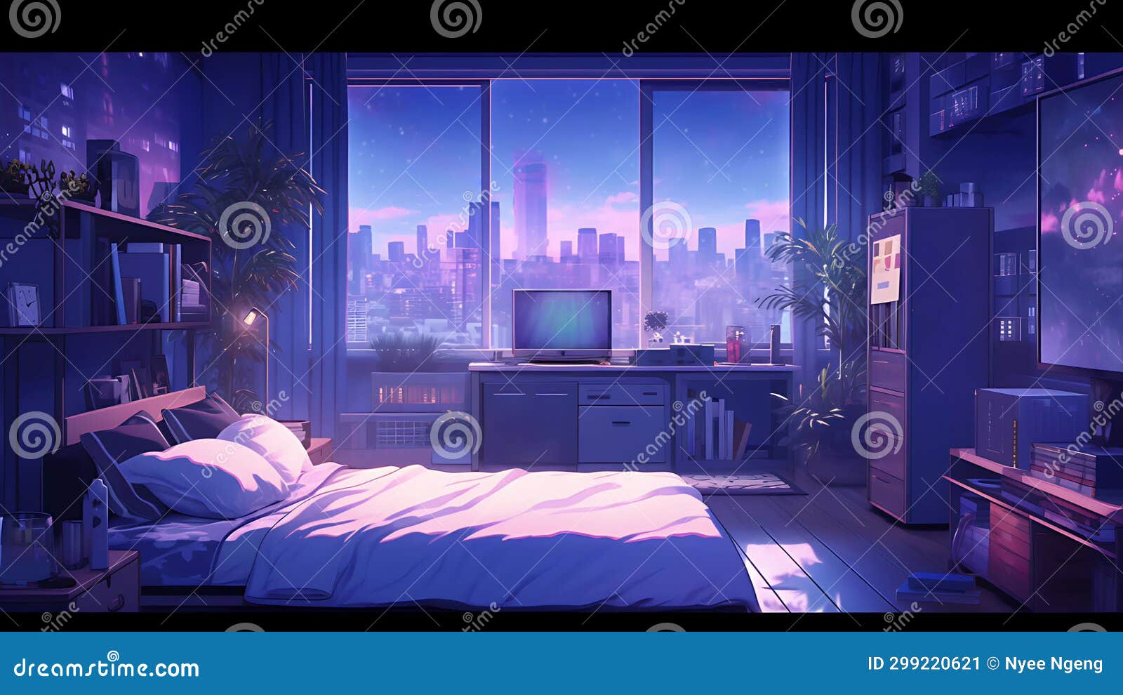 Cozy Interior Bedroom with Computer Illustration 4k Animated Seamless ...