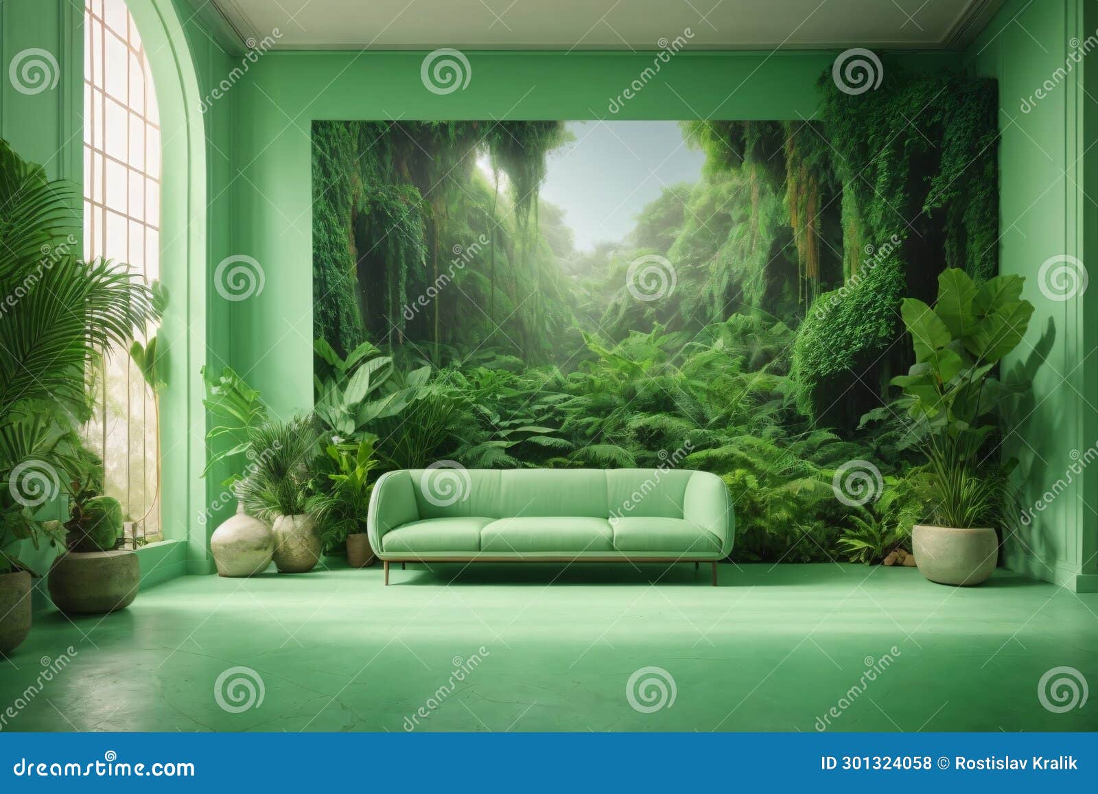 Cozy Interior Design with a Jungle Accents. Stock Illustration ...