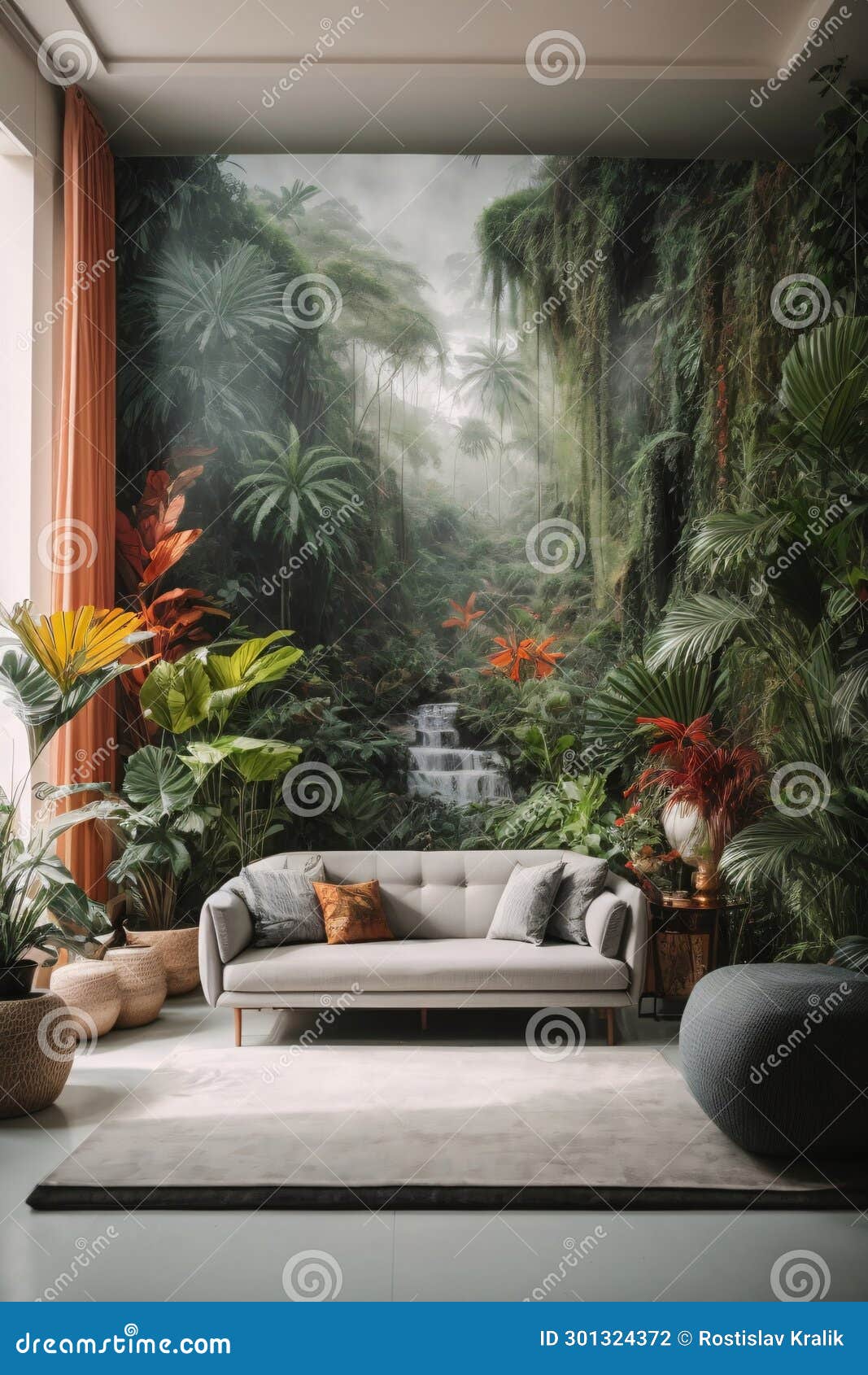 Cozy Interior Design with a Jungle Accents. Stock Illustration ...