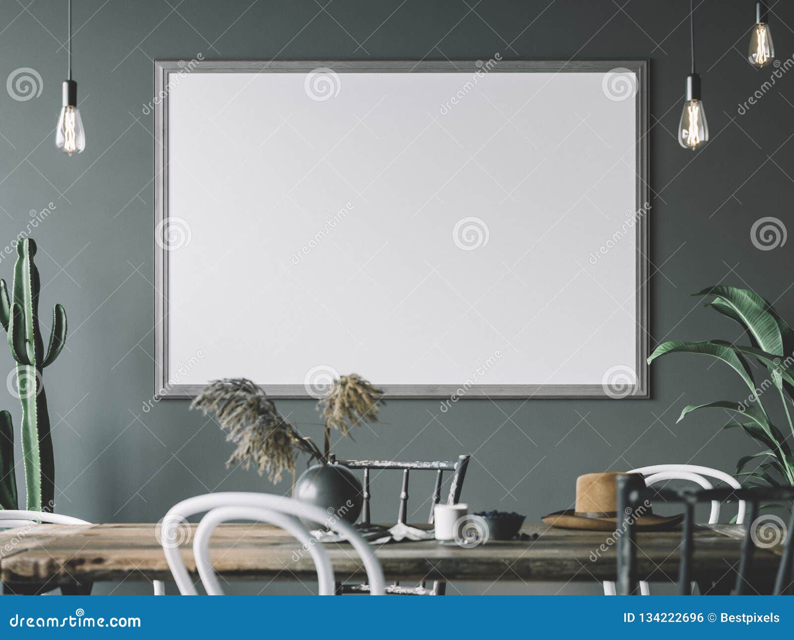 Empty Poster In Room Interior With Brick Wall And Wood Floor Bac Stock ...