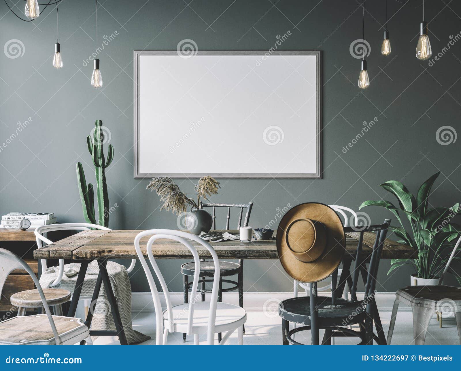 Empty Poster In Room Interior With Brick Wall And Wood Floor Bac Stock ...