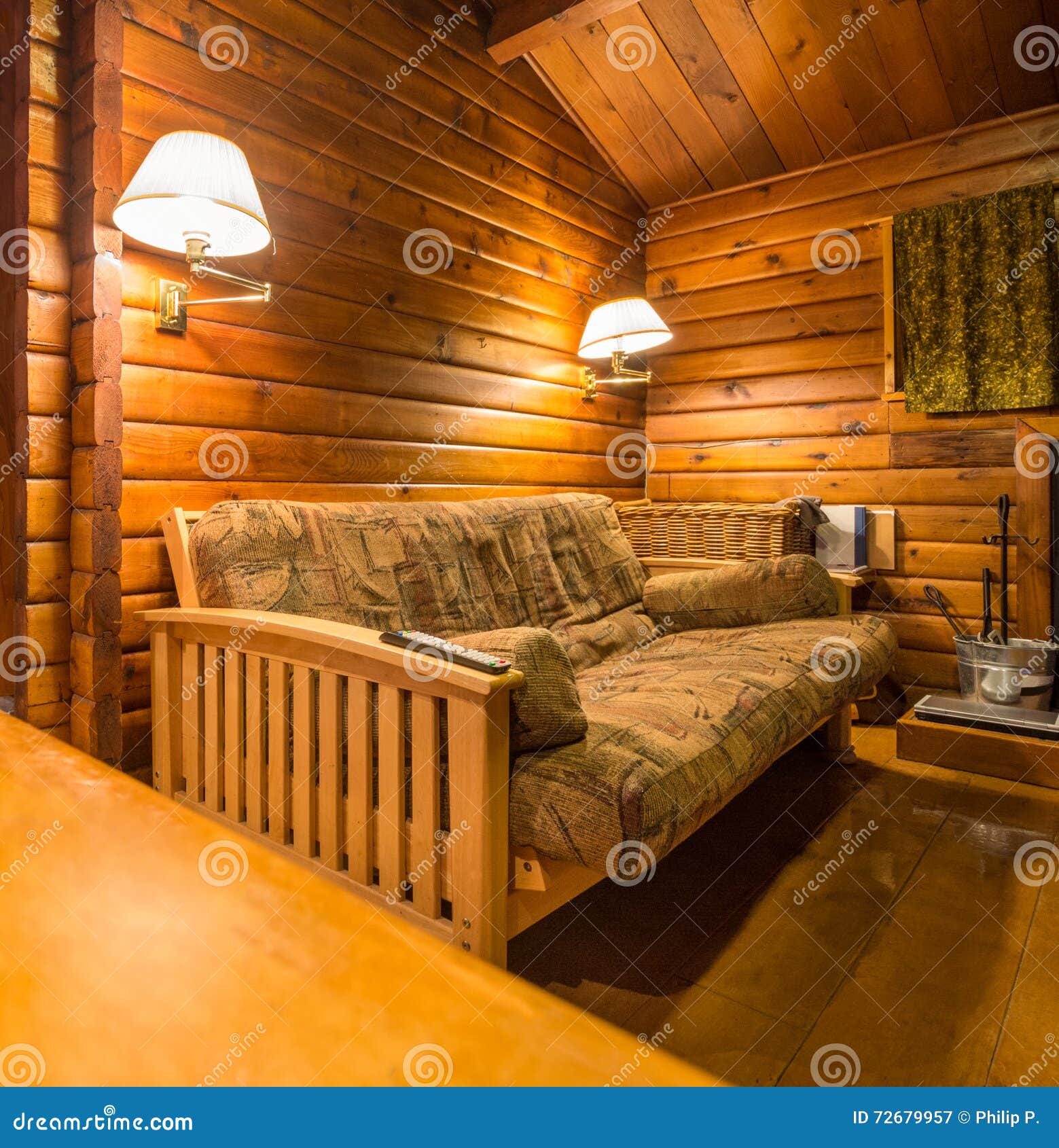 Cozy Interior of a Rustic Log Cabin Stock Image - Image of inside ...