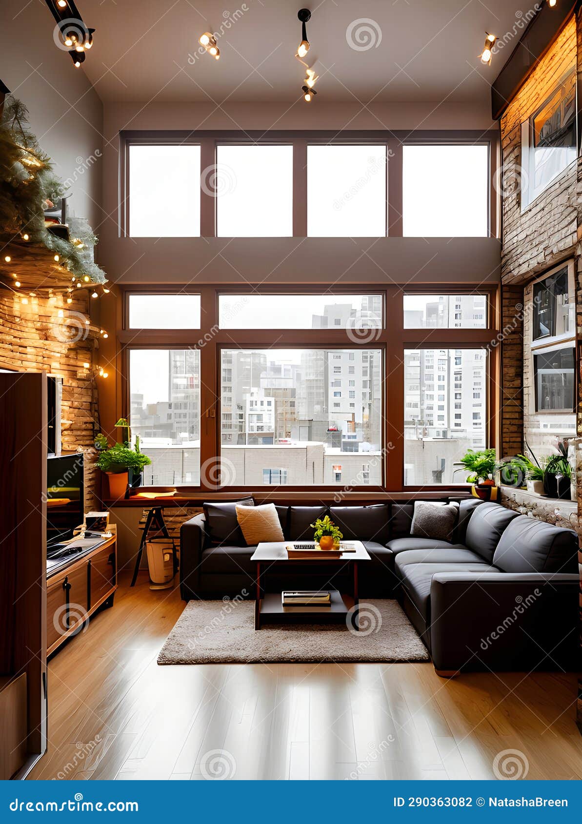 Cozy Interior Studio Apartment Beautiful Design. Stock Illustration ...