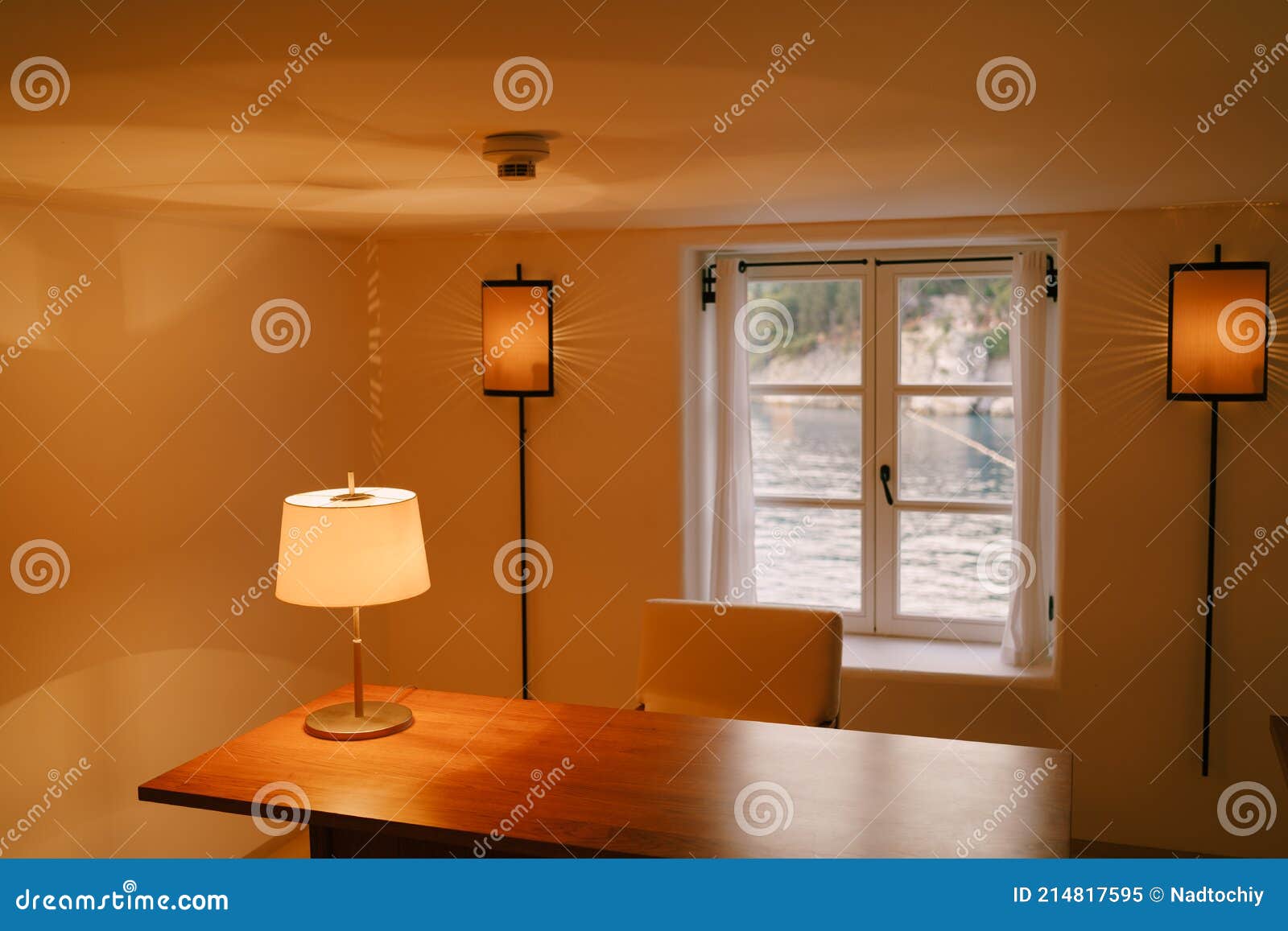 Cozy Interior of the Study. Warm Light Stock Image - Image of outside ...