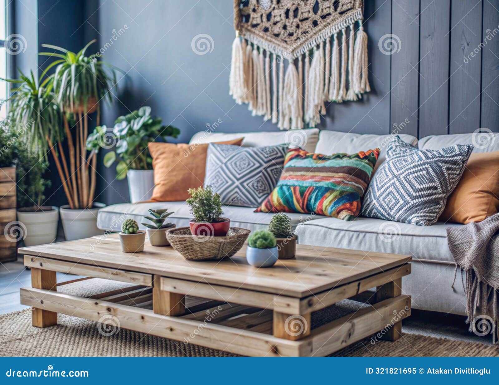 A Cozy and Inviting Boho-inspired Living Room Stock Illustration ...