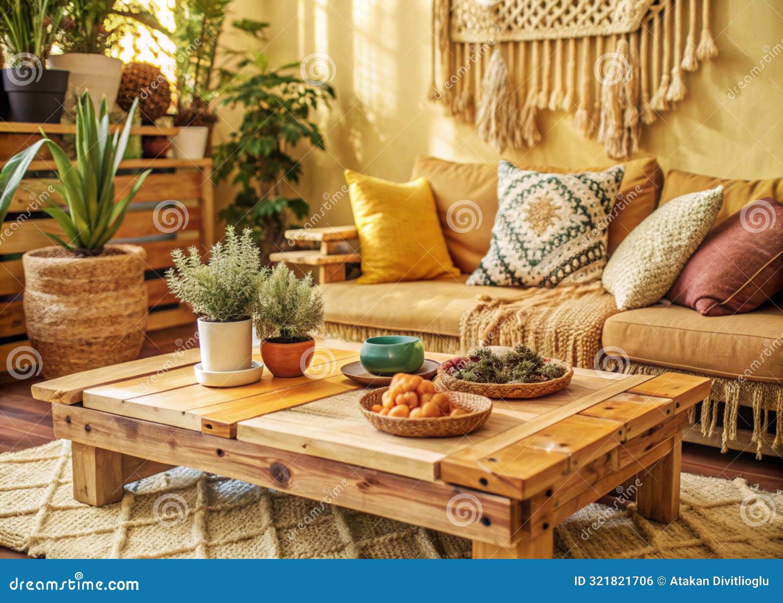 A Cozy and Inviting Boho-inspired Living Room Stock Illustration ...