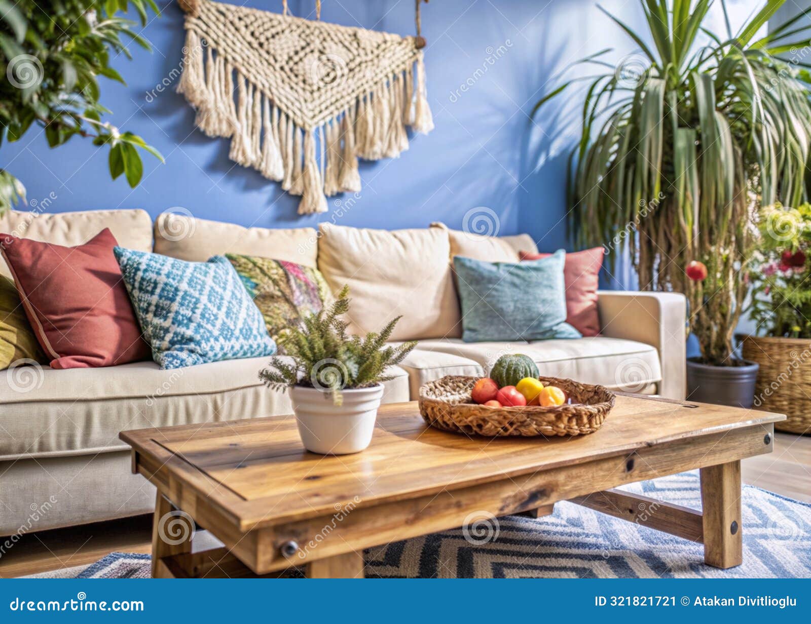 A Cozy and Inviting Boho-inspired Living Room Stock Illustration - Illustration of room, wood ...