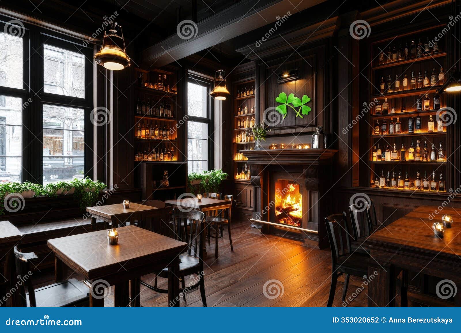 Cozy Irish Pub Interior with Fireplace and Wooden Decor Stock Photo ...