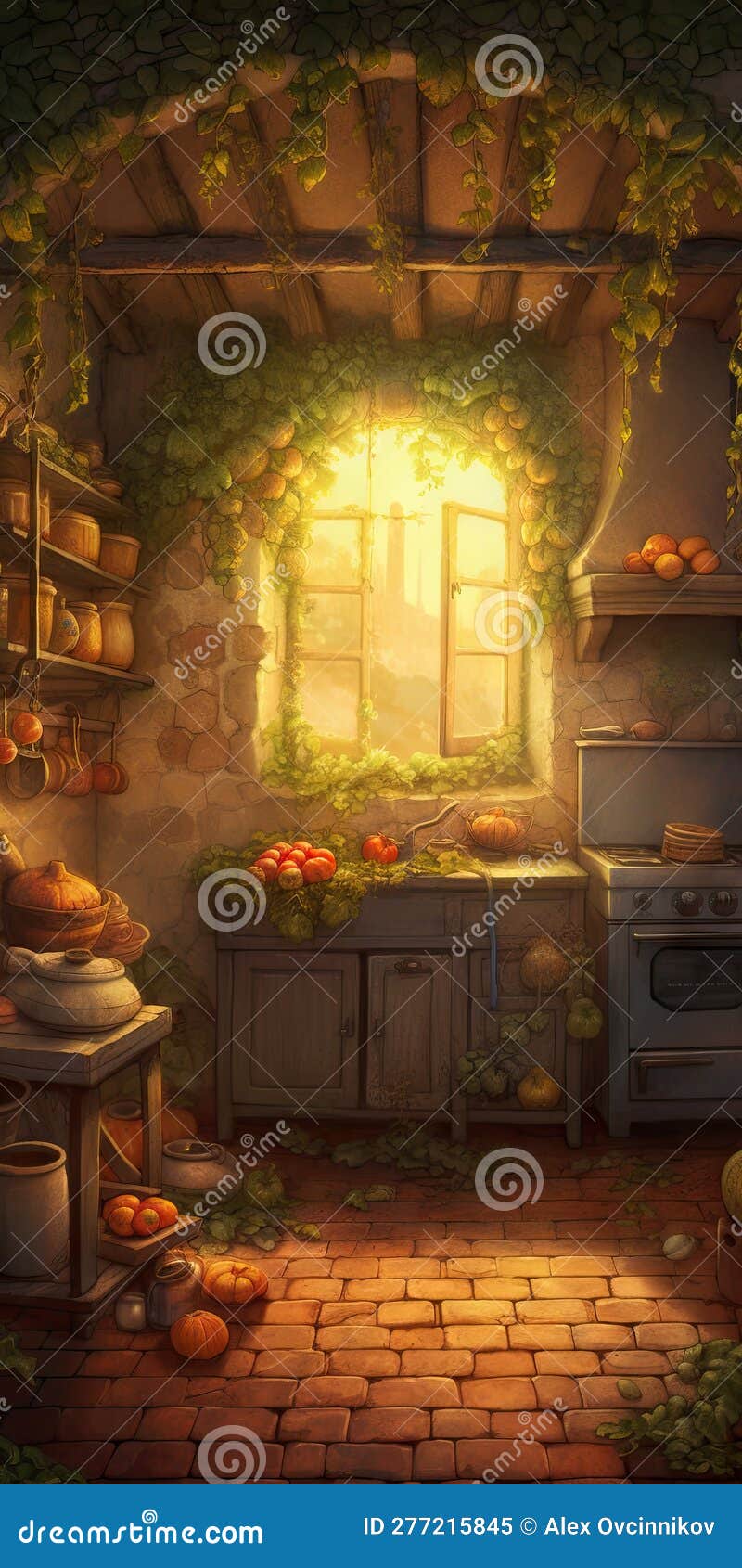 Cozy Italian Kitchen Illustration for Invitations and Posters. Stock ...