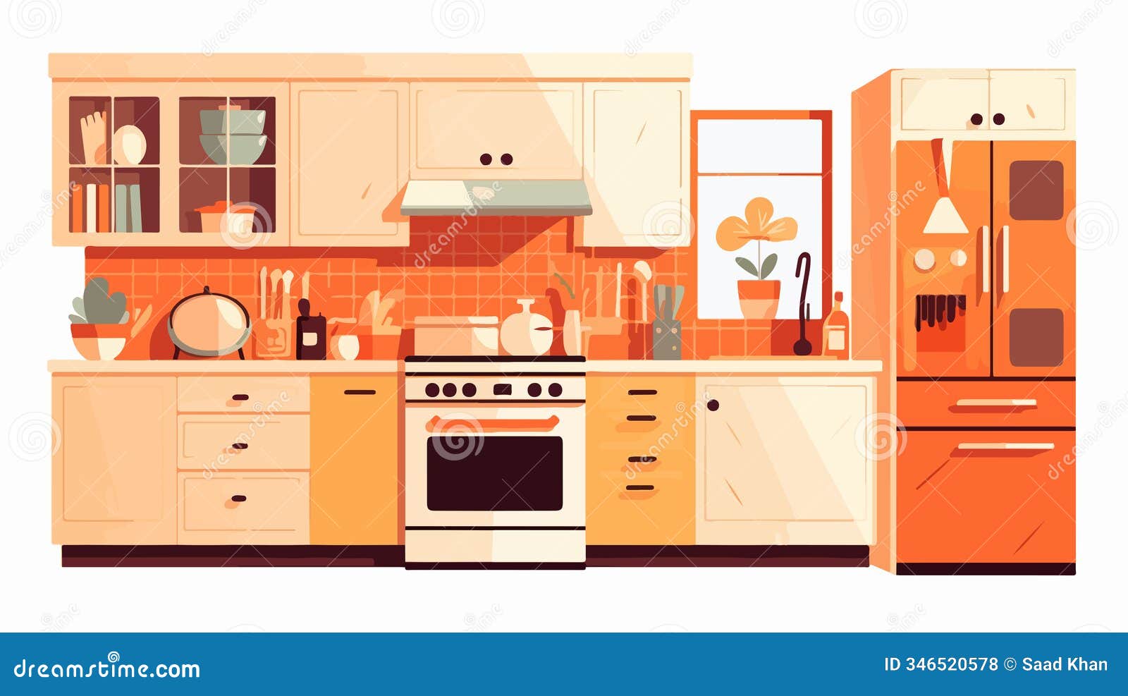 Cozy Kitchen Flat Vector Warm Colors Modern Appliances Stock Vector ...