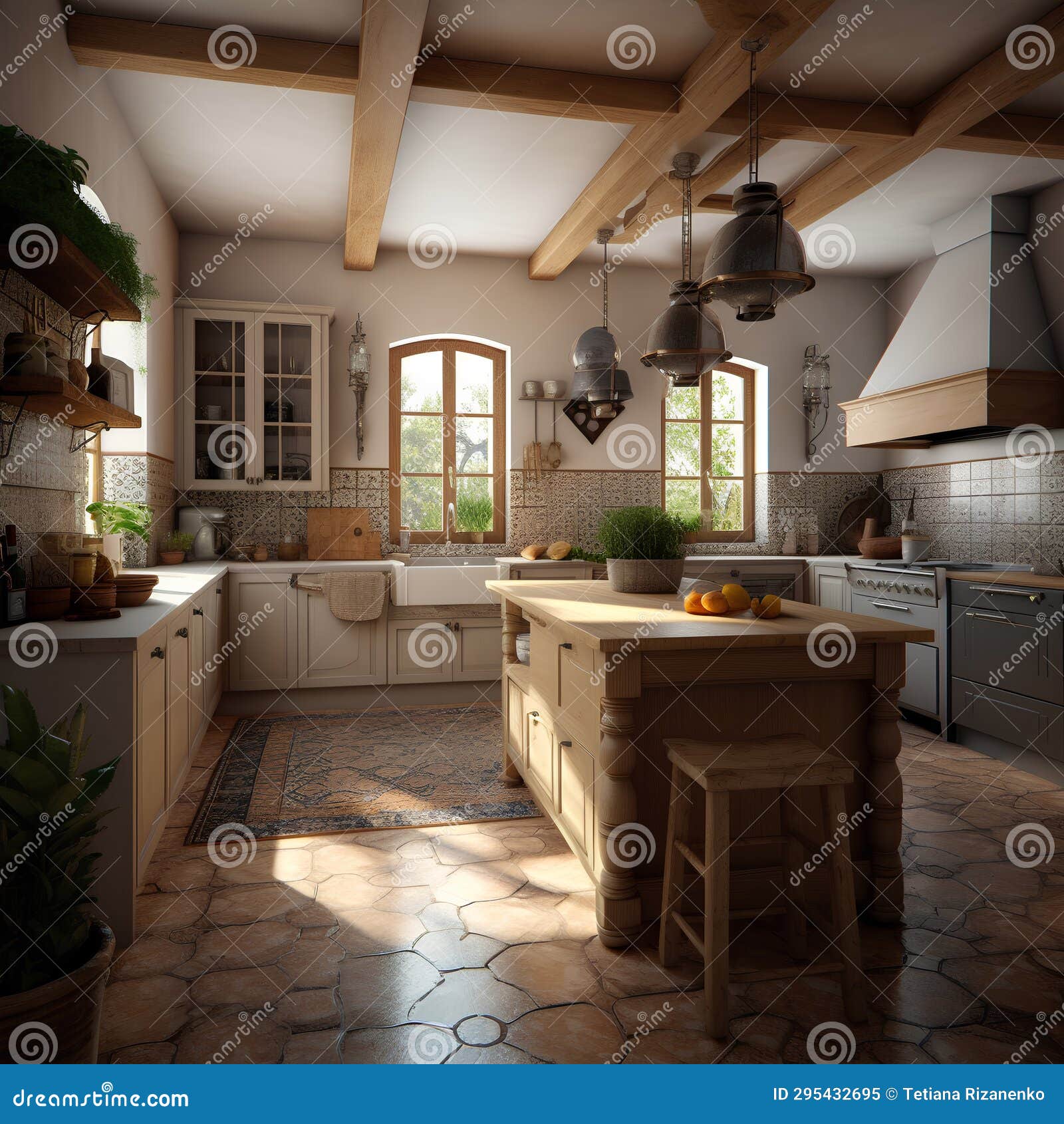Cozy Kitchen Interior in Traditional Mediterranean Style Stock ...