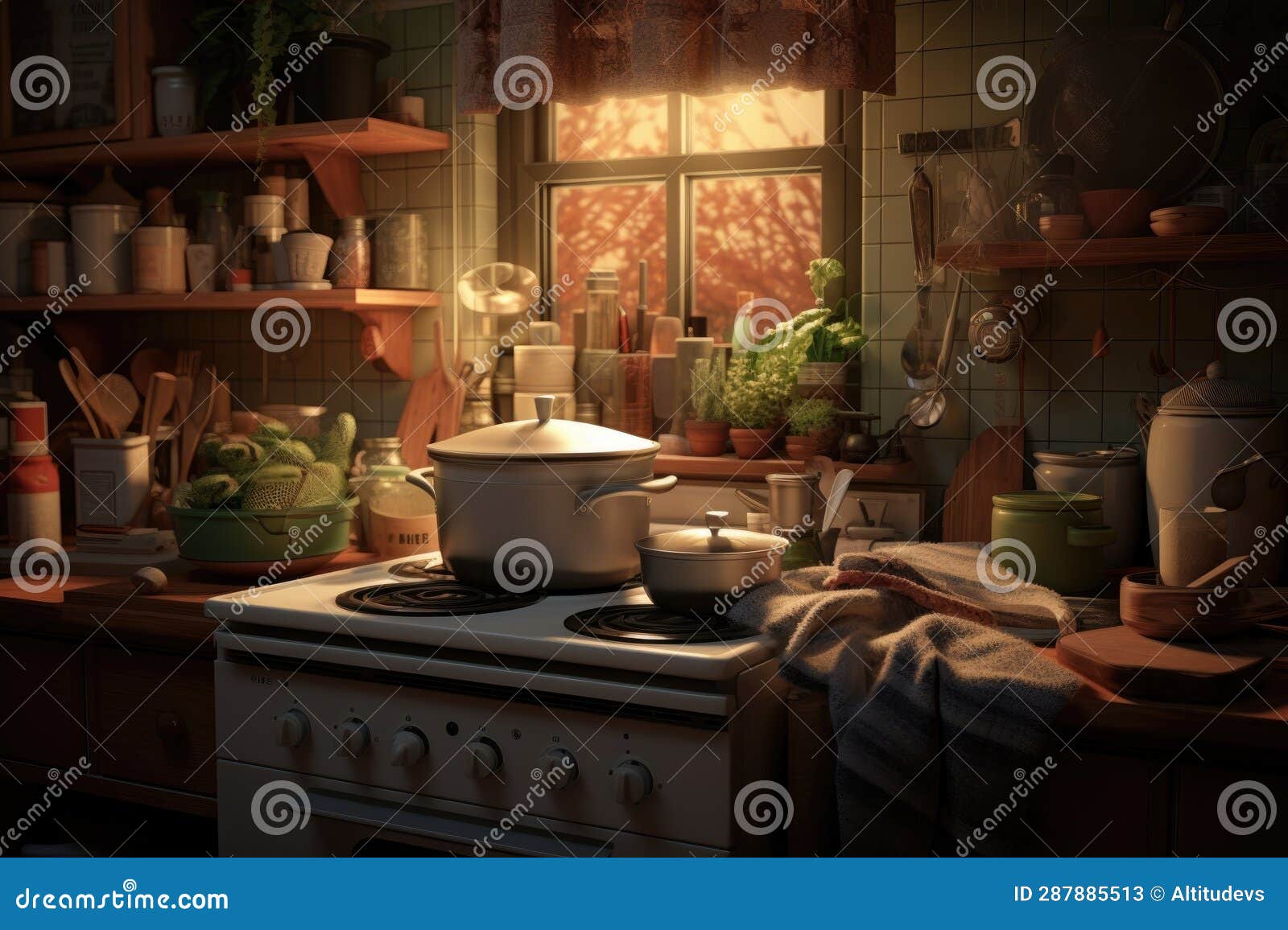 Cozy Kitchen Scene with Slow Cooker and Warm Lighting Stock Image ...