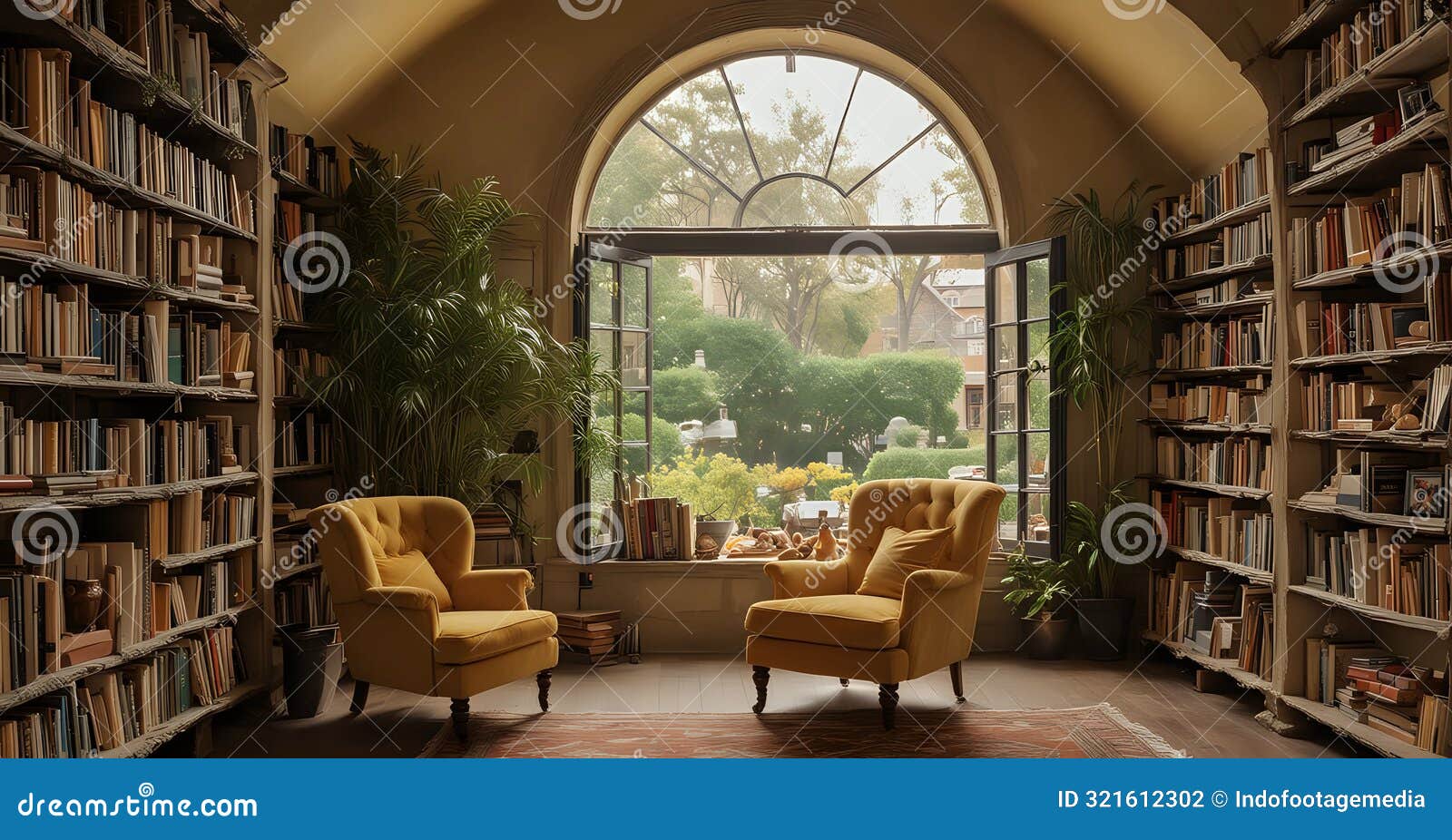 A Cozy Library in a California Mansion Villa. Low View Stock ...