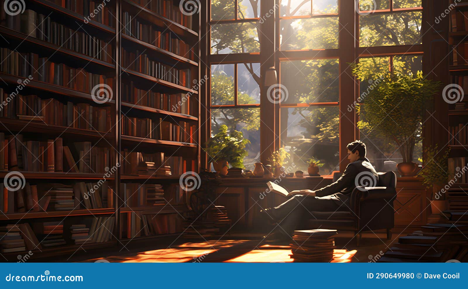 Cozy Library Reading stock illustration. Illustration of serene - 290649980