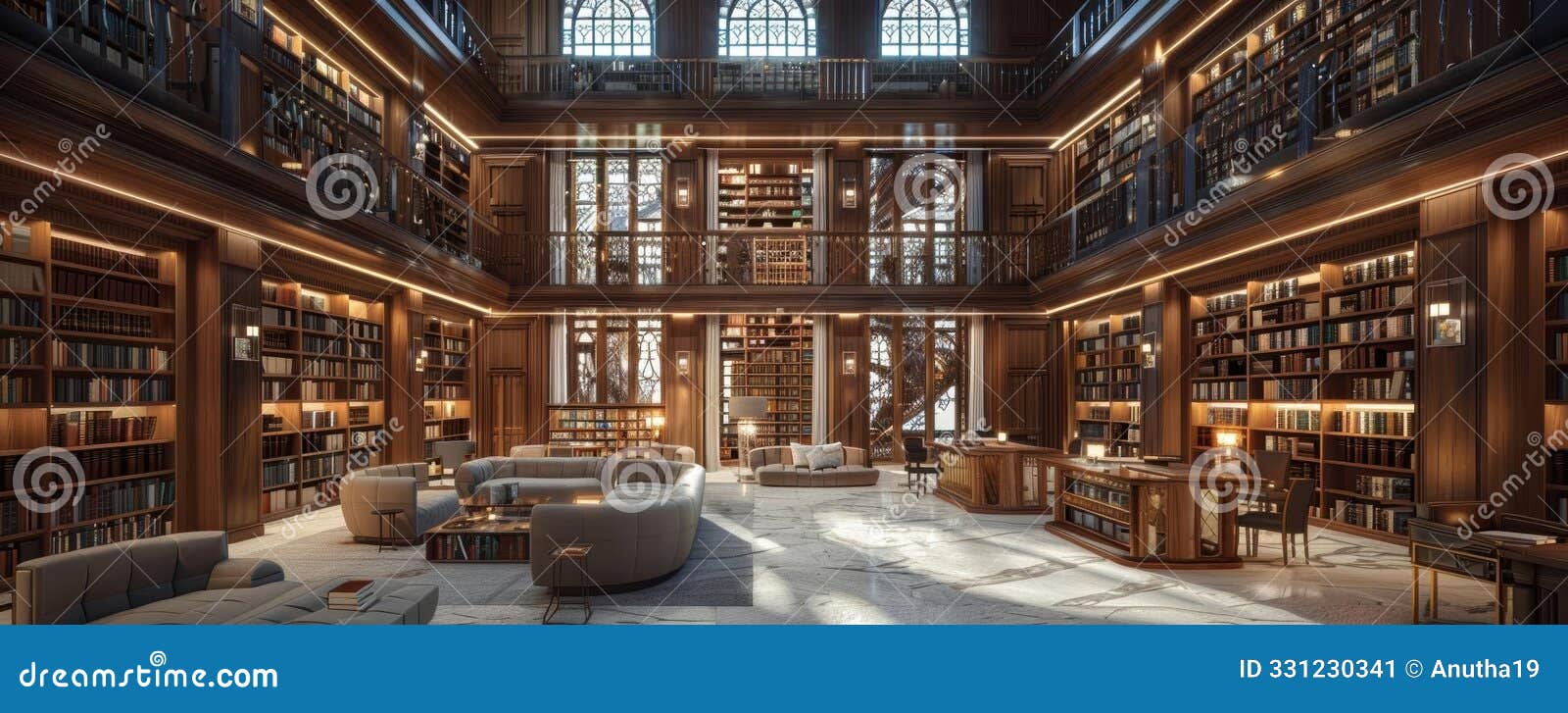 Cozy, Light-filled Library with Towering Bookcases and Inviting Seating ...