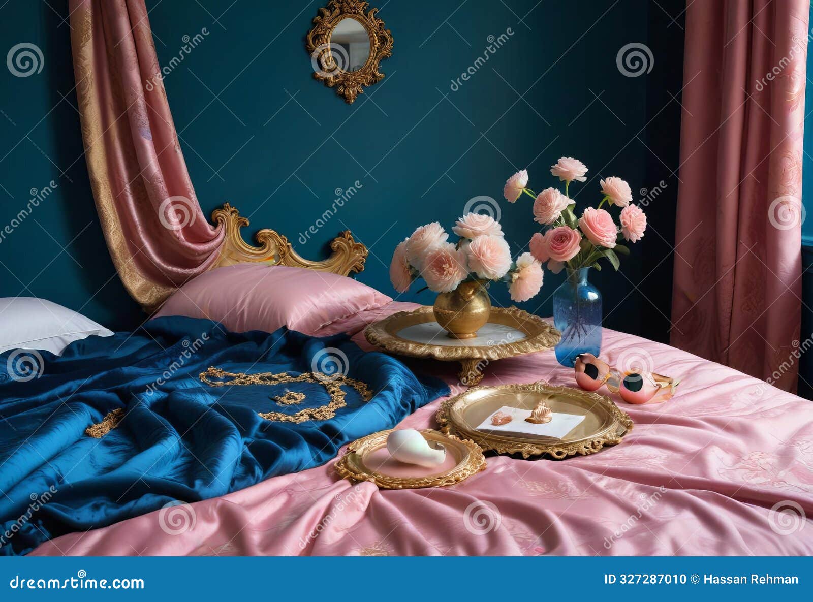 Cozy Linens & Rococo Decor in a Warm Color Palette Stock Illustration ...