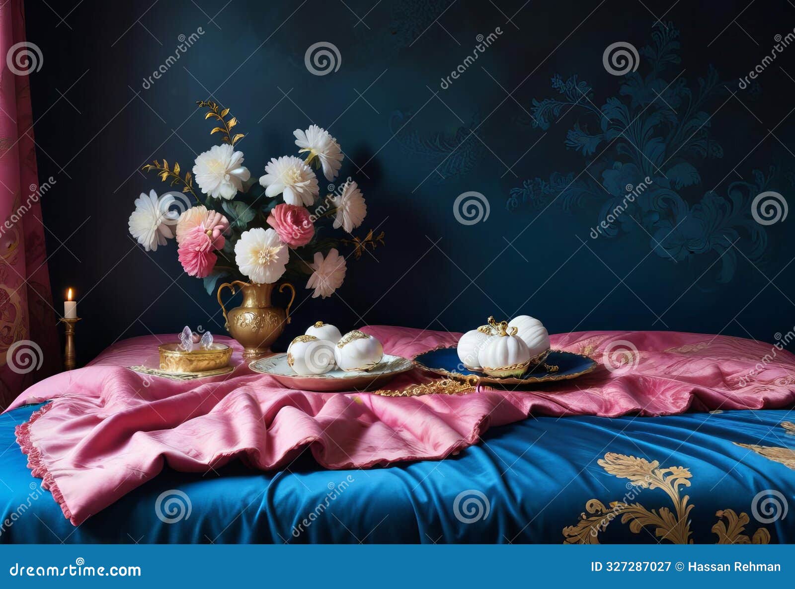 Cozy Linens & Rococo Decor in a Warm Color Palette Stock Illustration ...