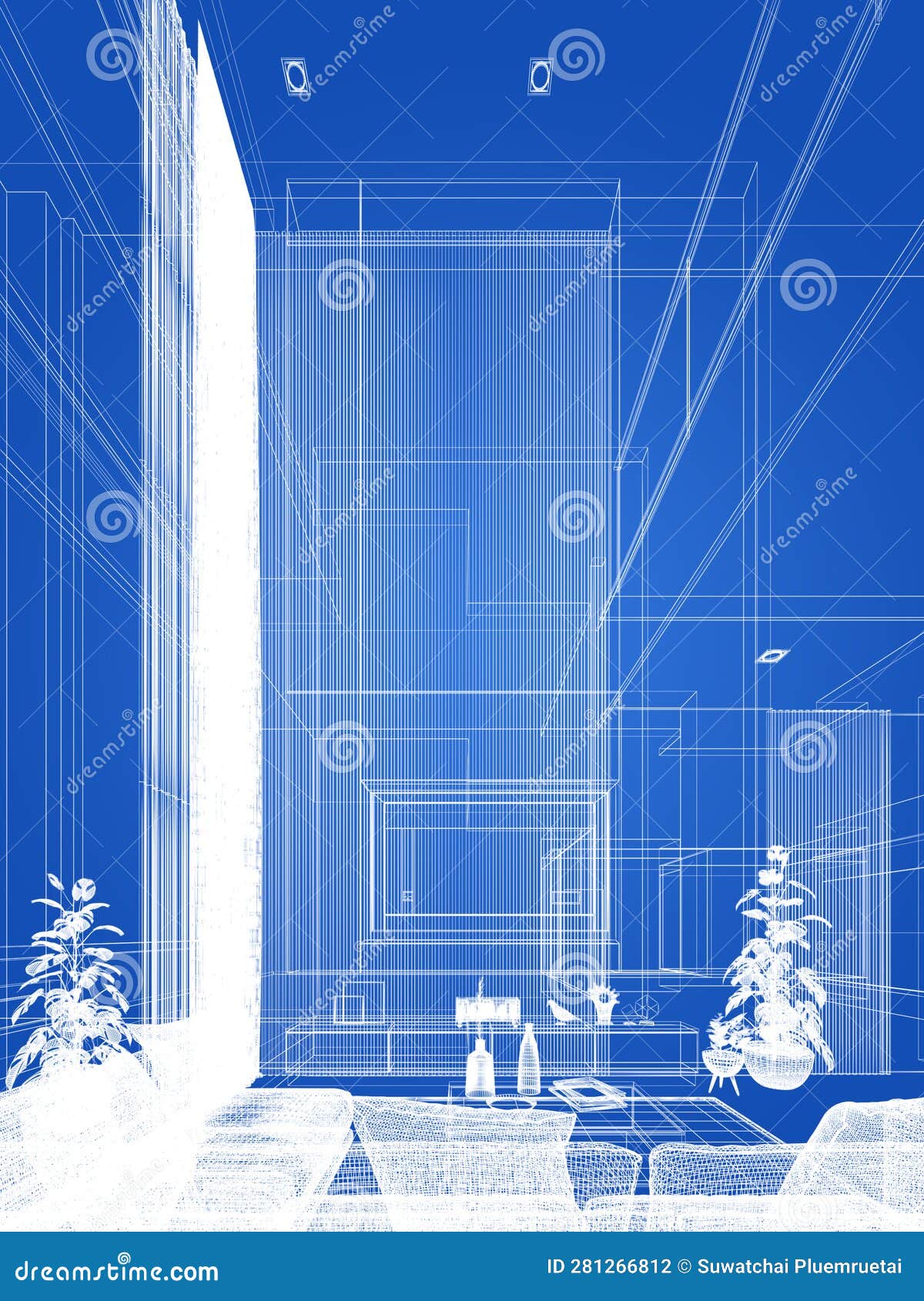 Cozy Living Room Interior Design, 3d Rendering Stock Illustration ...