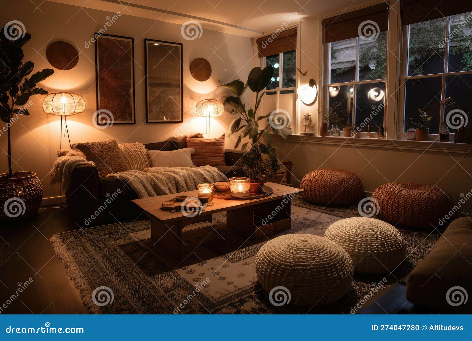 Cozy Living Room with Warm Lighting and Plush Seating, Perfect for ... Cozy Living Room with Warm Lighting and Plush Seating, Perfect for ...