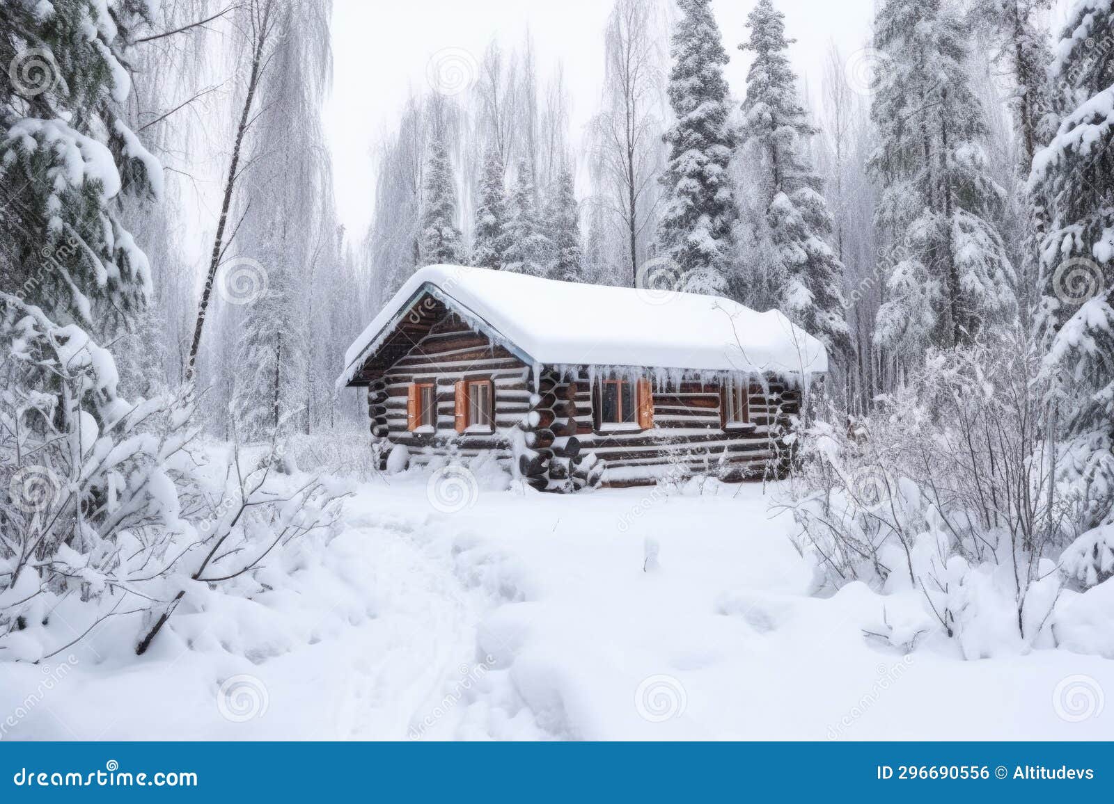 Cozy Log Cabin in the Heart of a White Winter Forest Stock Photo ...
