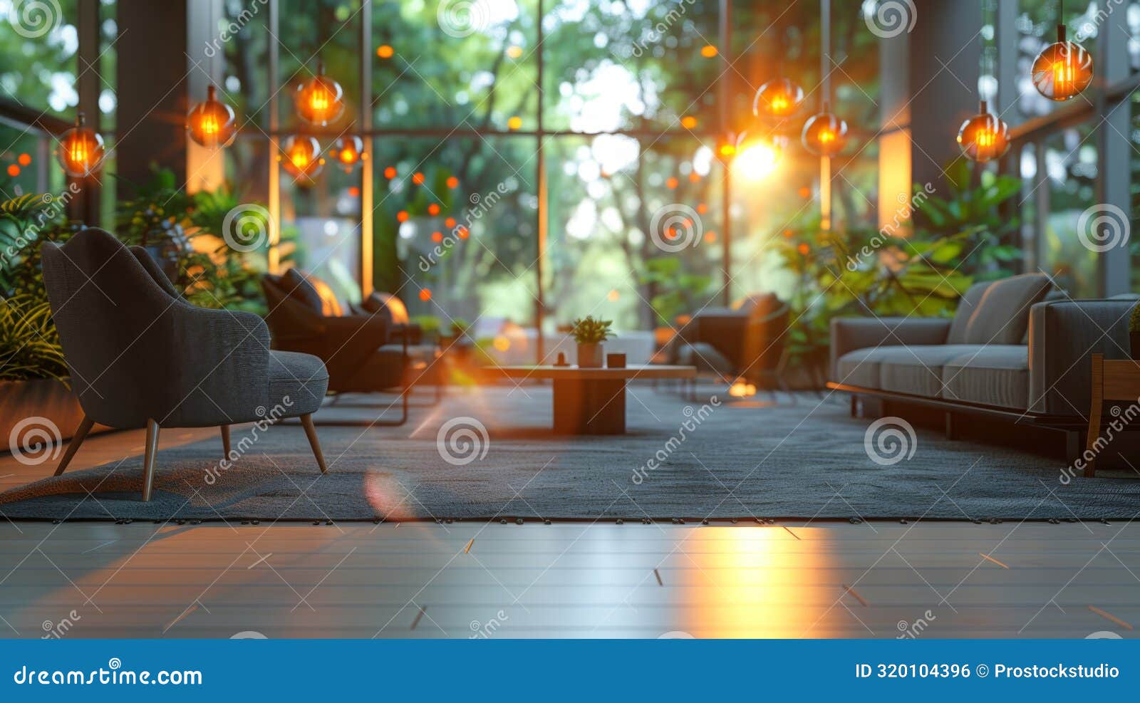 Cozy Lounge Library Room With Sofa, Huge Window, Bookshelves And Plant ...